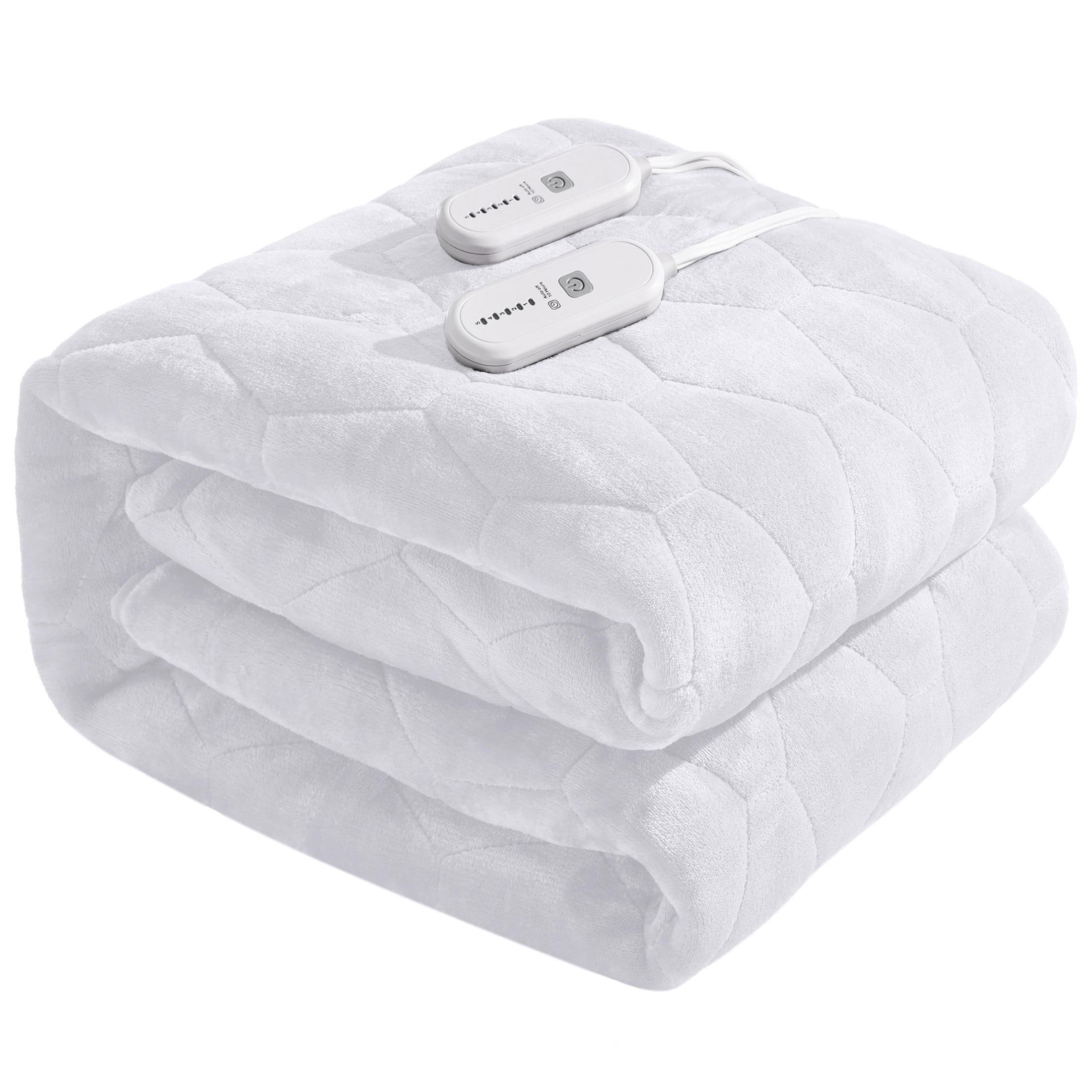 Full Size White Flannel Heated Mattress Pad with Single Zone Control, 5 Heated Settings, Auto ...