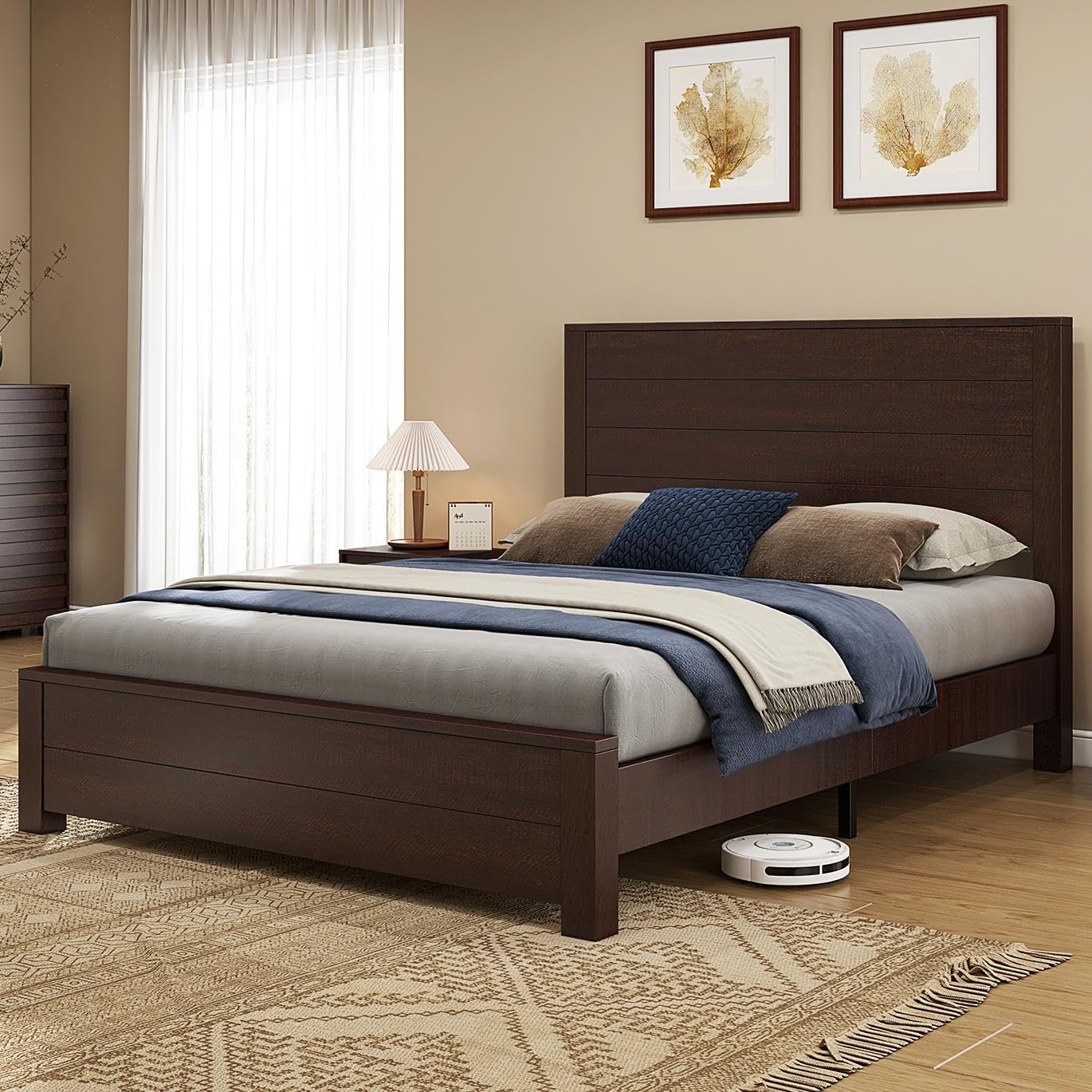 Full Size Wood Bed Frame with 51.2" H Headboard, Platform Bed Frame ...