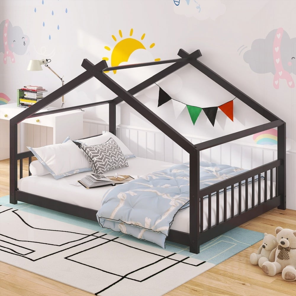 Full Size Wood House Bed | Playhouse Design & Better Sleep - Walmart.com
