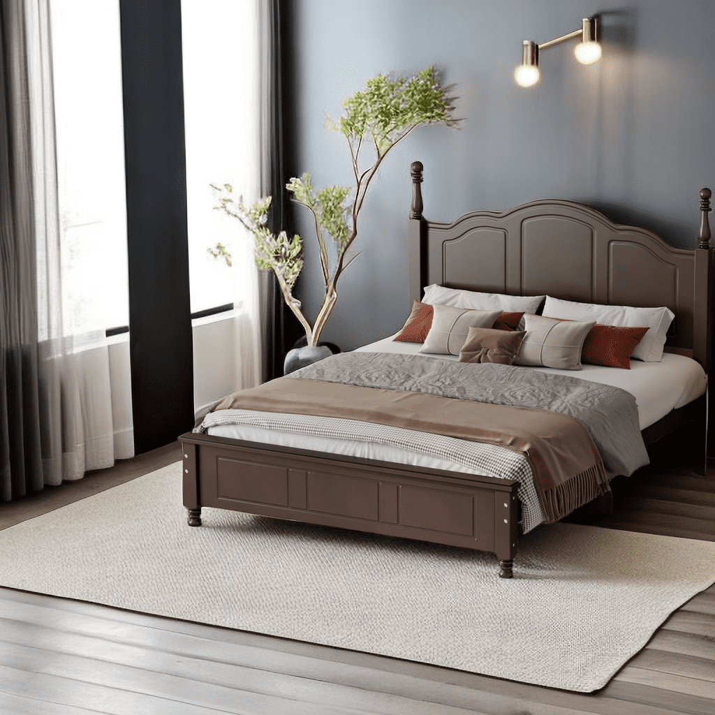 Full Size Wood Platform Bed Frame,Retro Style Platform Bed with Wooden ...