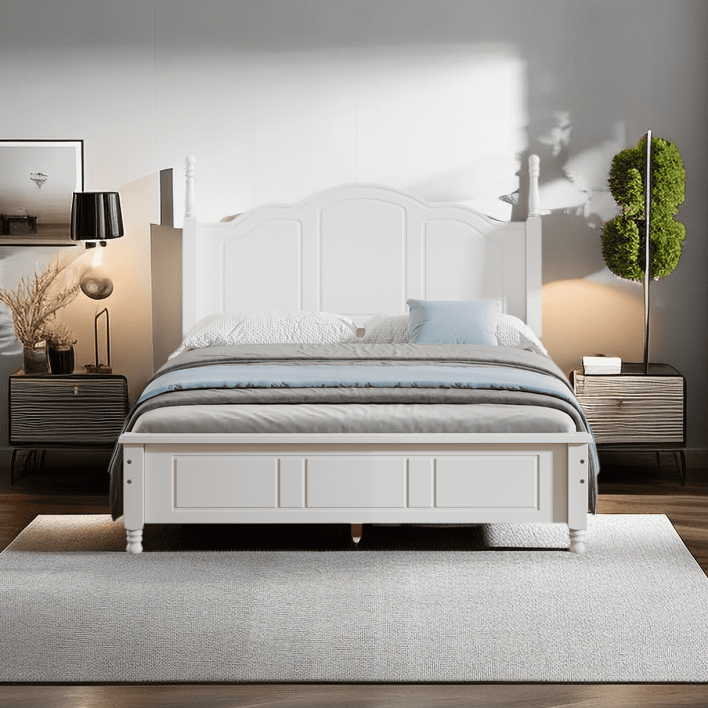 Full Size Wood Platform Bed Frame,Retro Style Platform Bed with Wooden ...