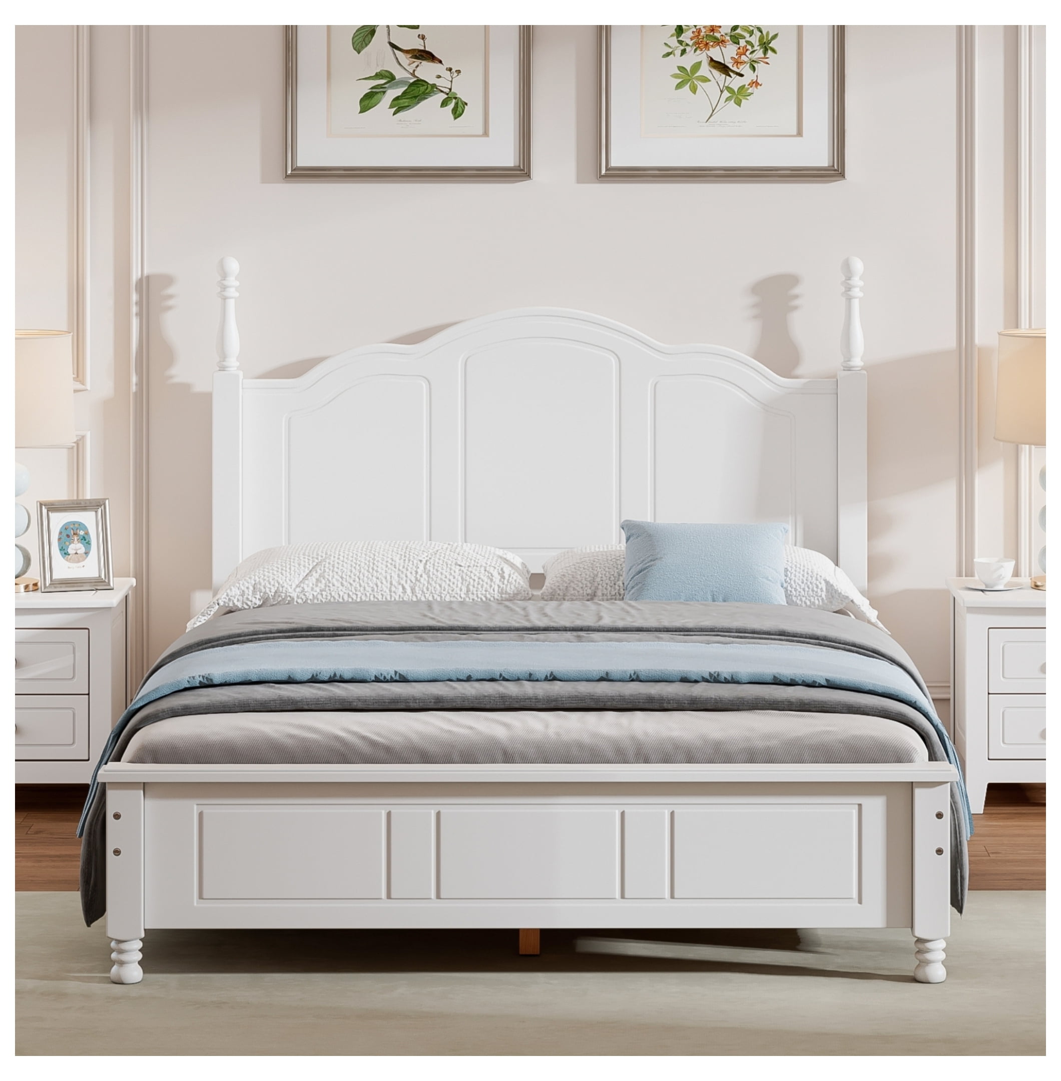 Full Size Wood Platform Bed Frame, White - Wooden Slat Support, No Box ...