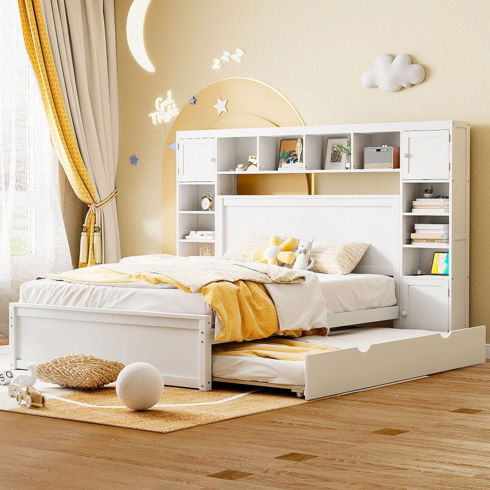 Full Size Wooden Bed With All-in-One Cabinet, Shelf and Sockets,Twin ...