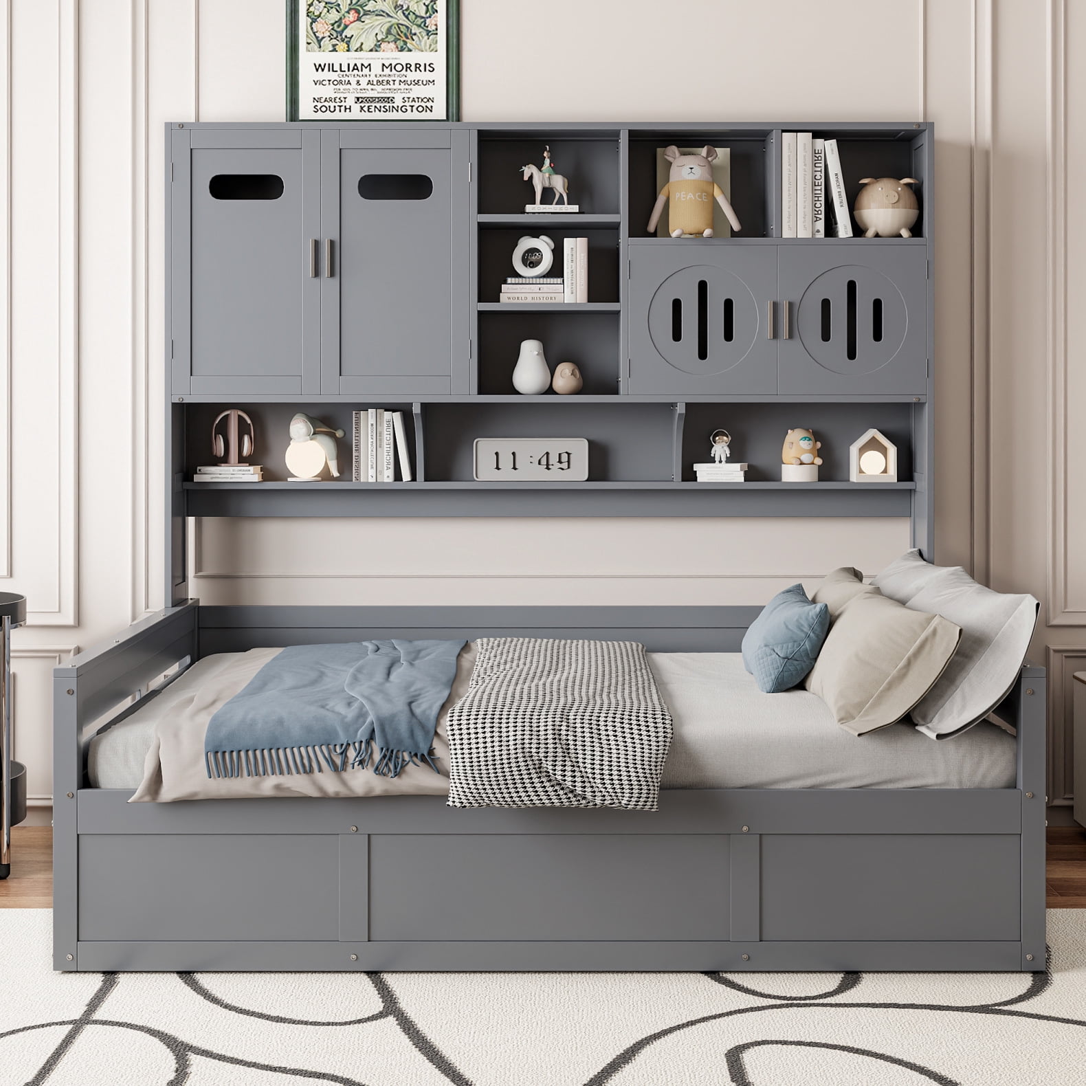 Full Size Wooden Daybed with Hydraulic Lift Storage, Built-In Cabinet ...