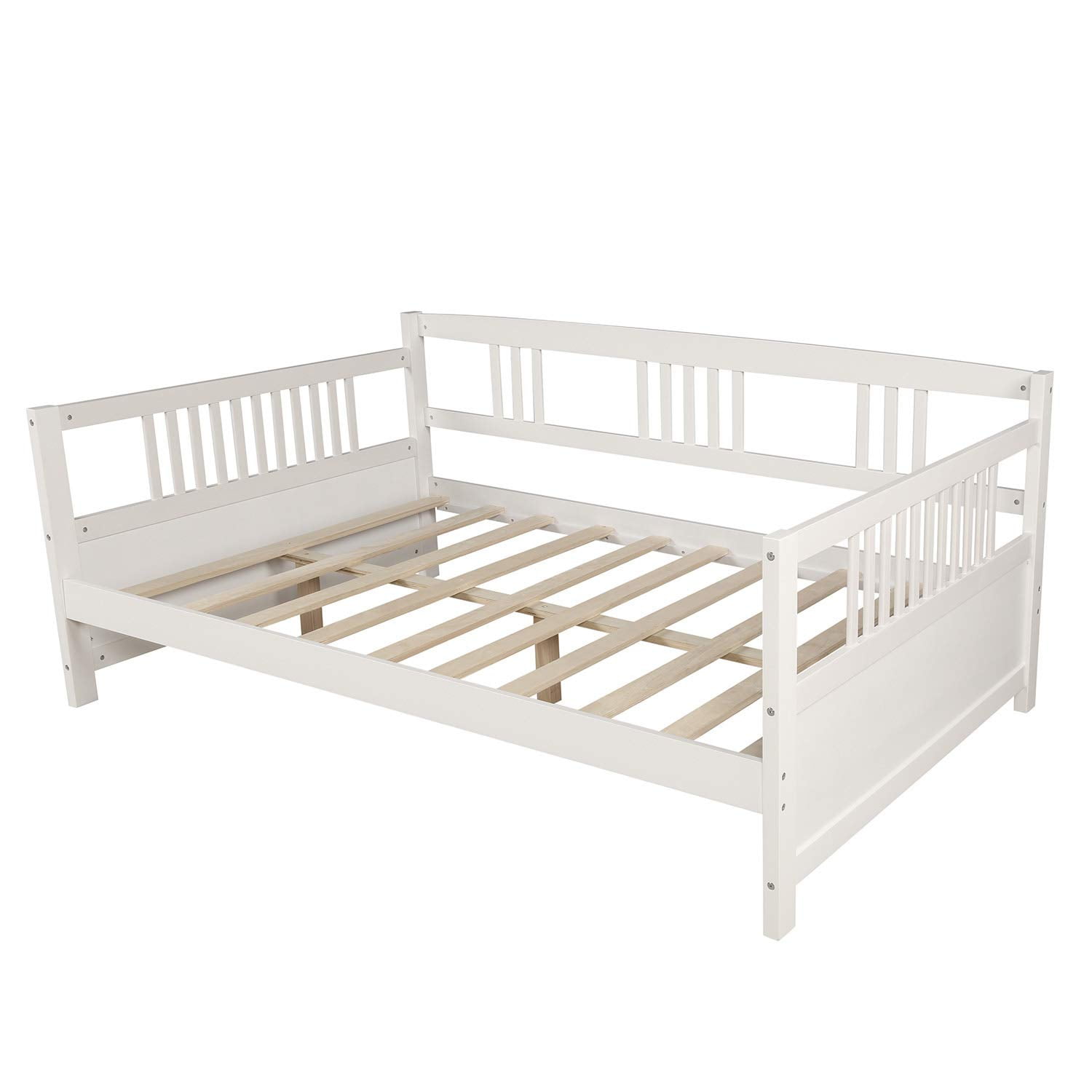 Full Size Wooden Daybed with Safety Rails, Sturdy Slatted Platform Bed ...