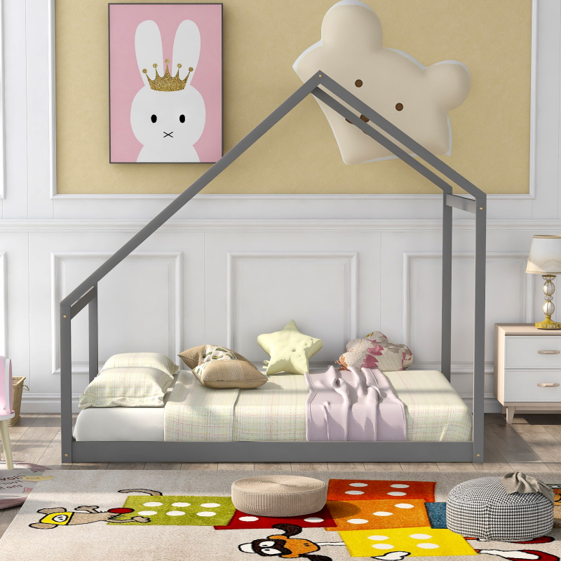 Full Size Wooden House Bed, White - Walmart.com