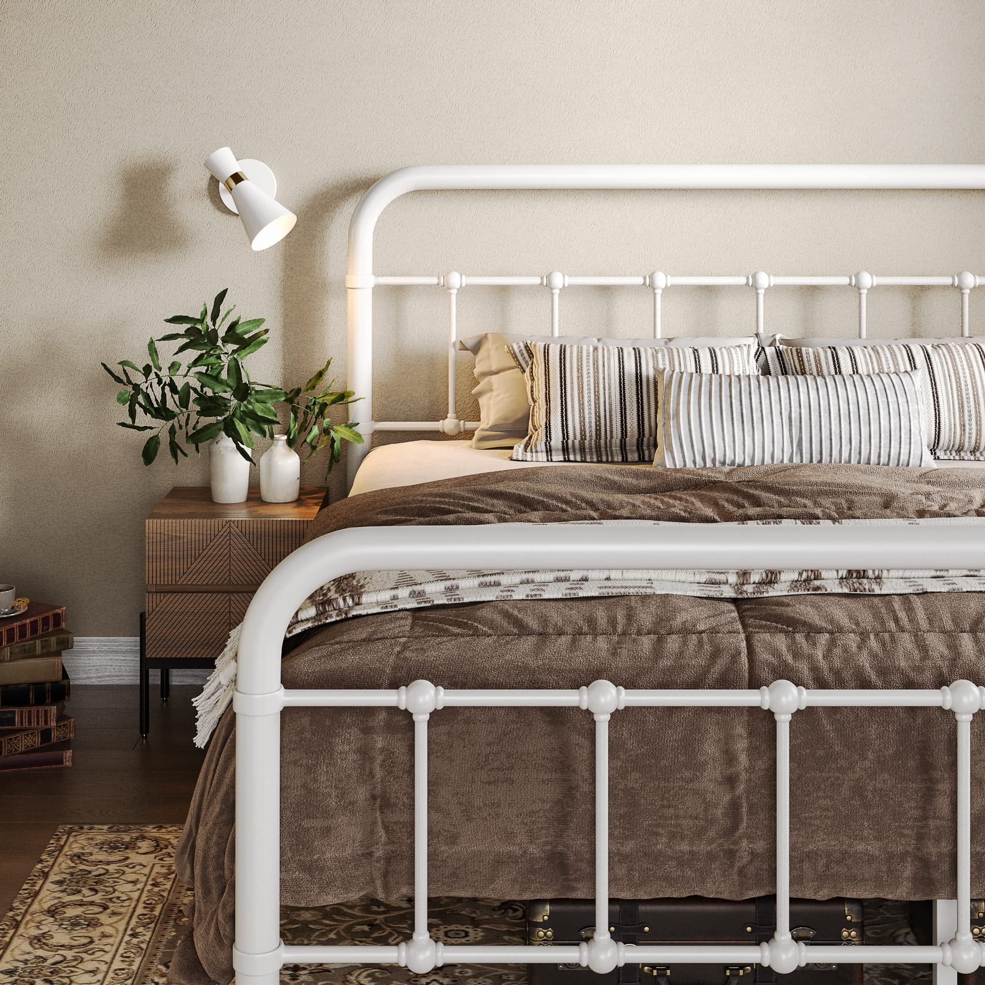 Full Size Wrought Iron Metal Bed Frame, Victorian Style Platform ...