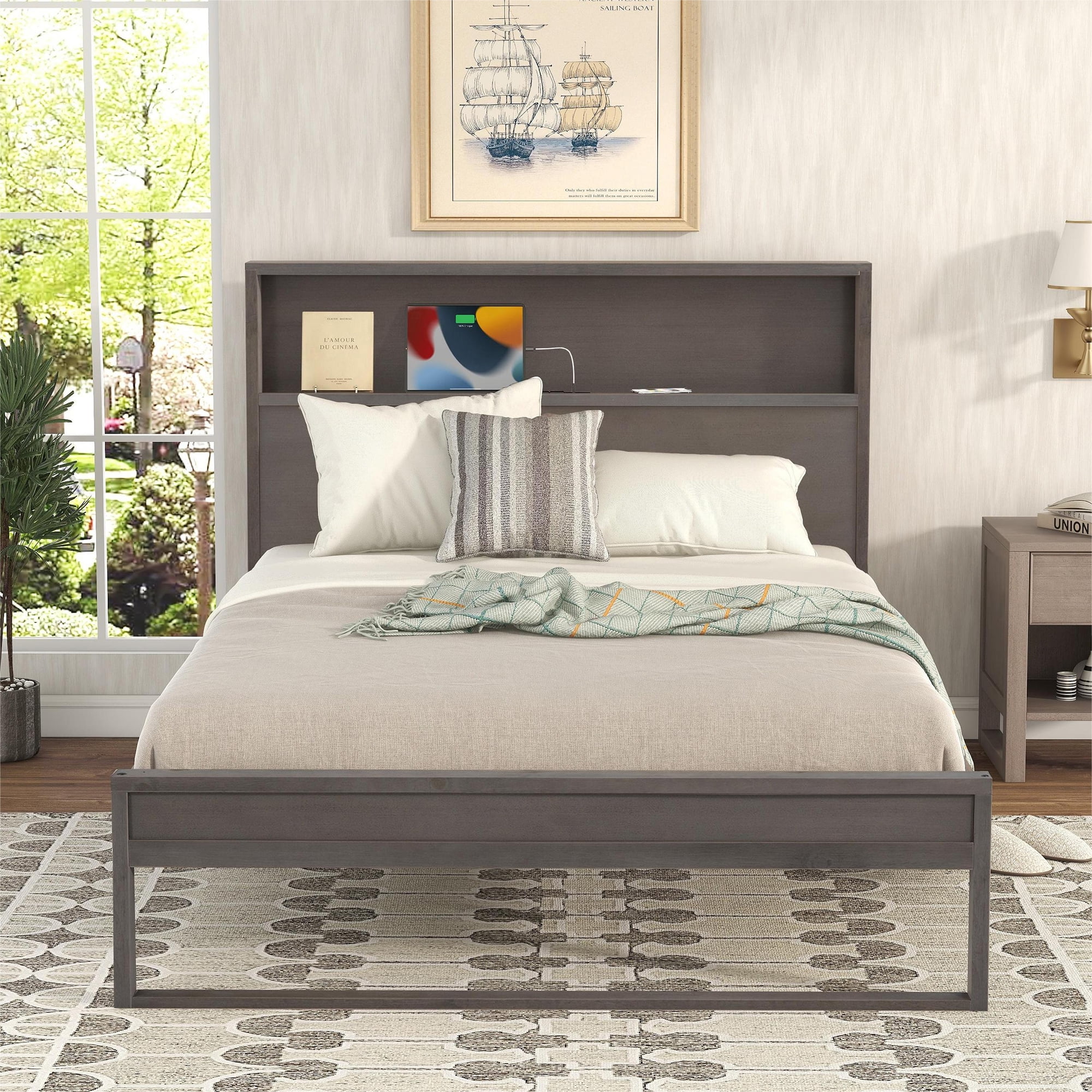 Full Solid Wood Platform Bed with Wooden Slats, Full Size Platform Bed ...