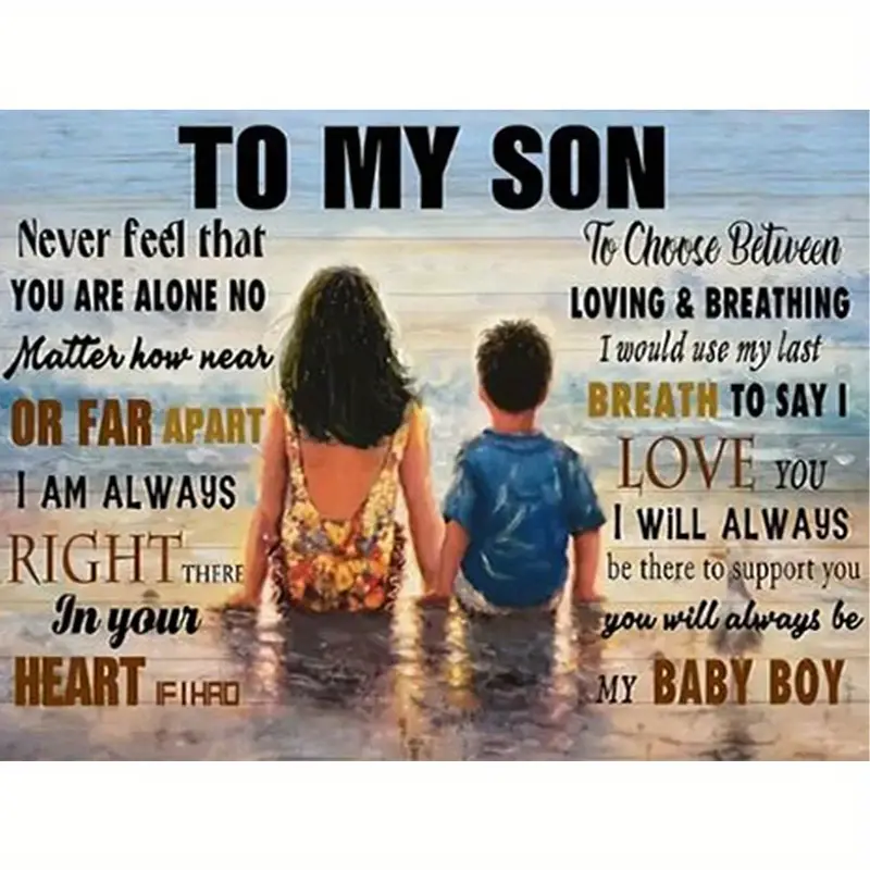 Full Square Diamond Canvas "TO MY SON" Text Home Wall Decor 5D Diamond ...