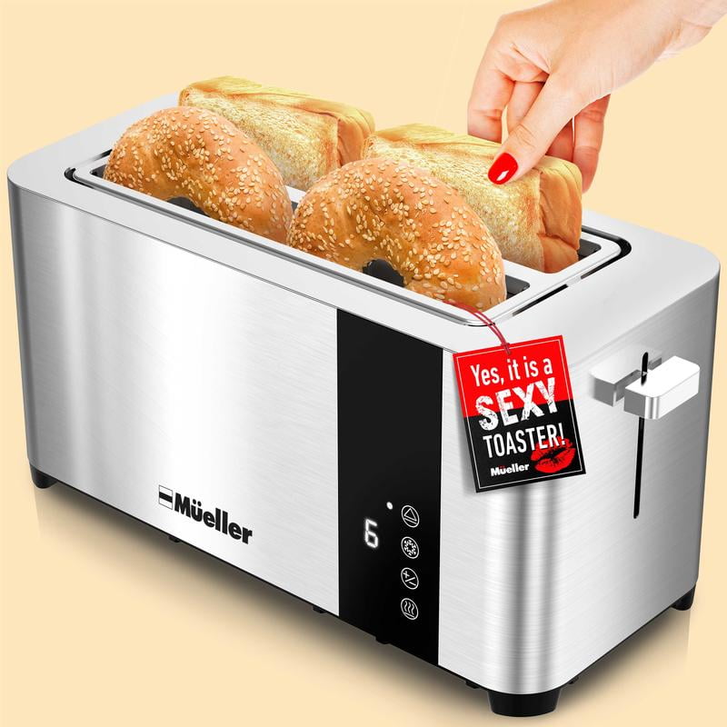 Full Stainless Steel Toaster 4 Slice, Long Extra Wide Slot Toaster ...