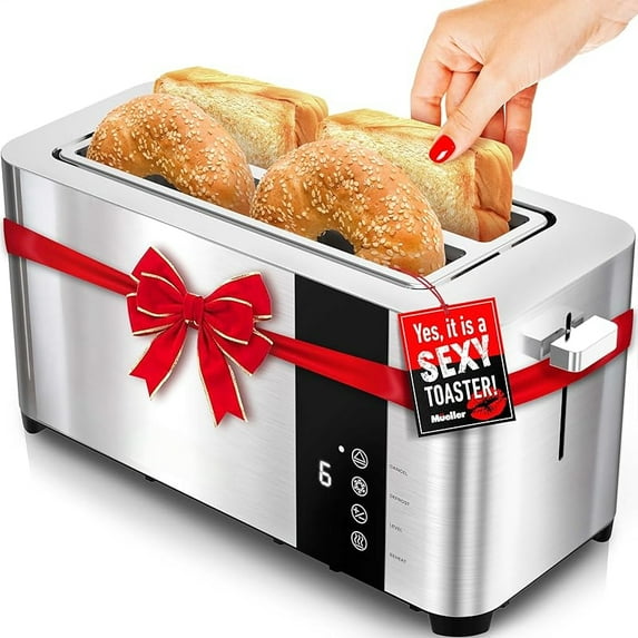 Full Stainless Steel Toaster, Long Extra-Wide Slots for Bagels and ...