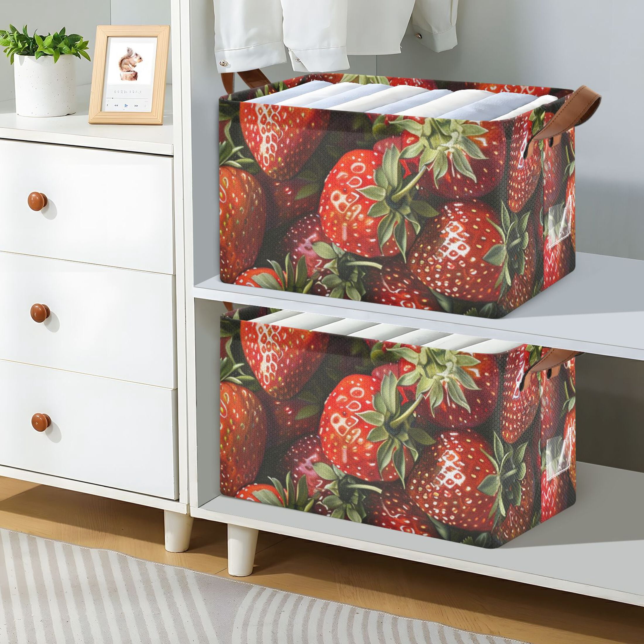 Full Strawberries Foldable Storage Large Fabric Storage Baskets ...