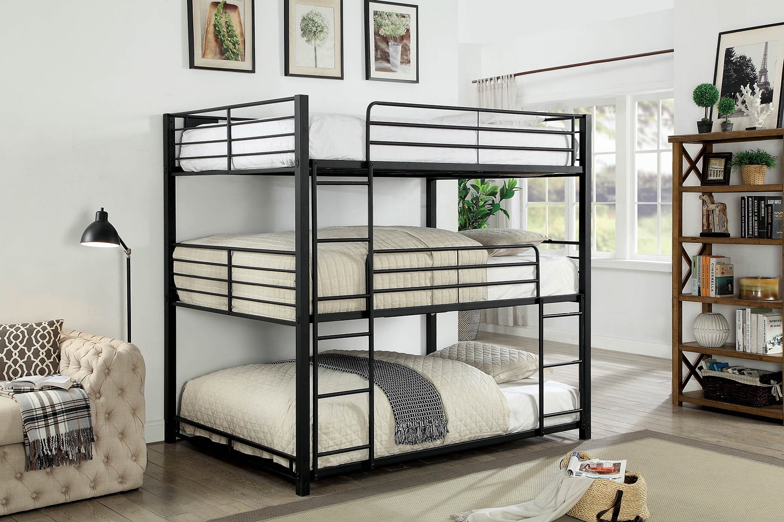 Full Tripe Decker Bed Contemporary Style Attached Two Ladders Full ...