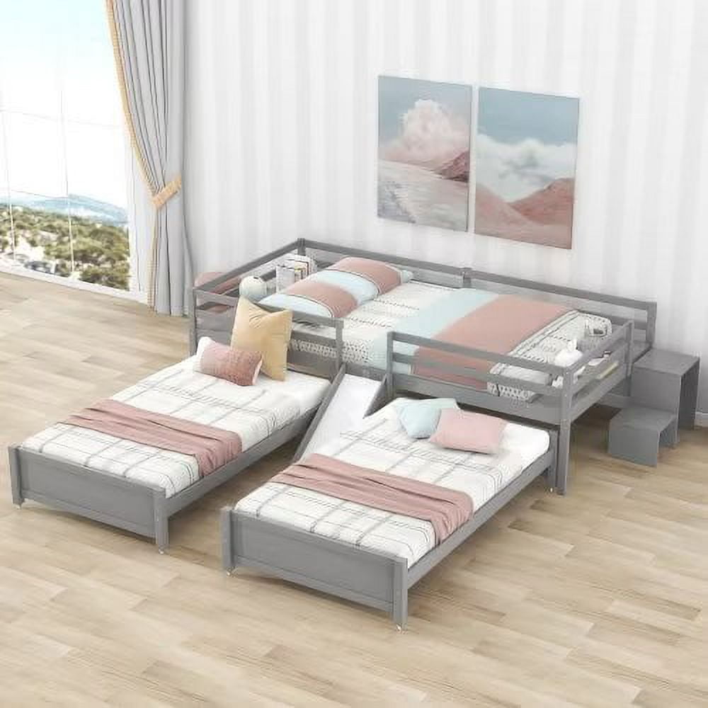 Full over Twin&Twin Platform Bed,Solid Wood Platform Bed Frame with ...