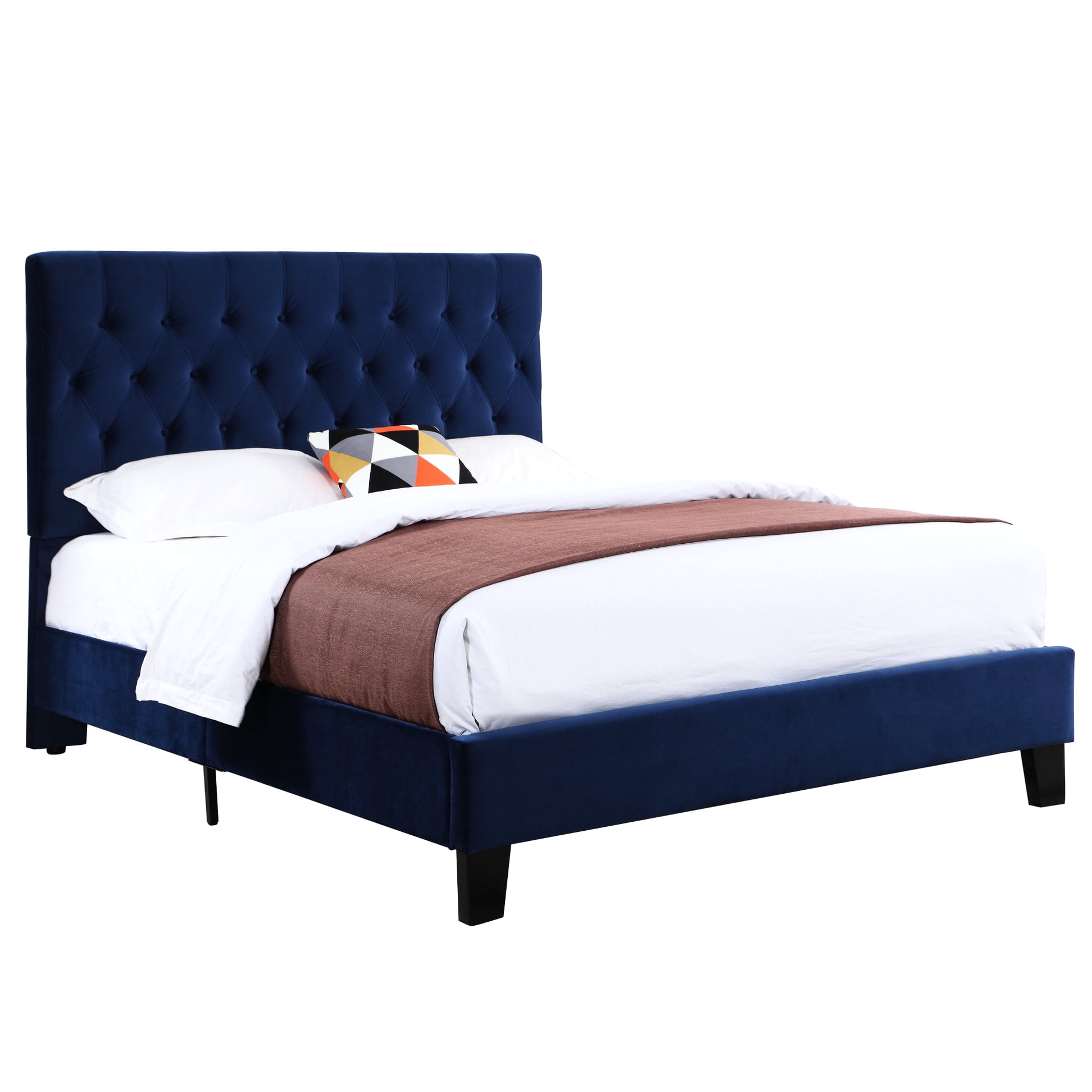 Full Upholstered Blue Quiet Bed - Navy Transitional Style Feature Solid ...