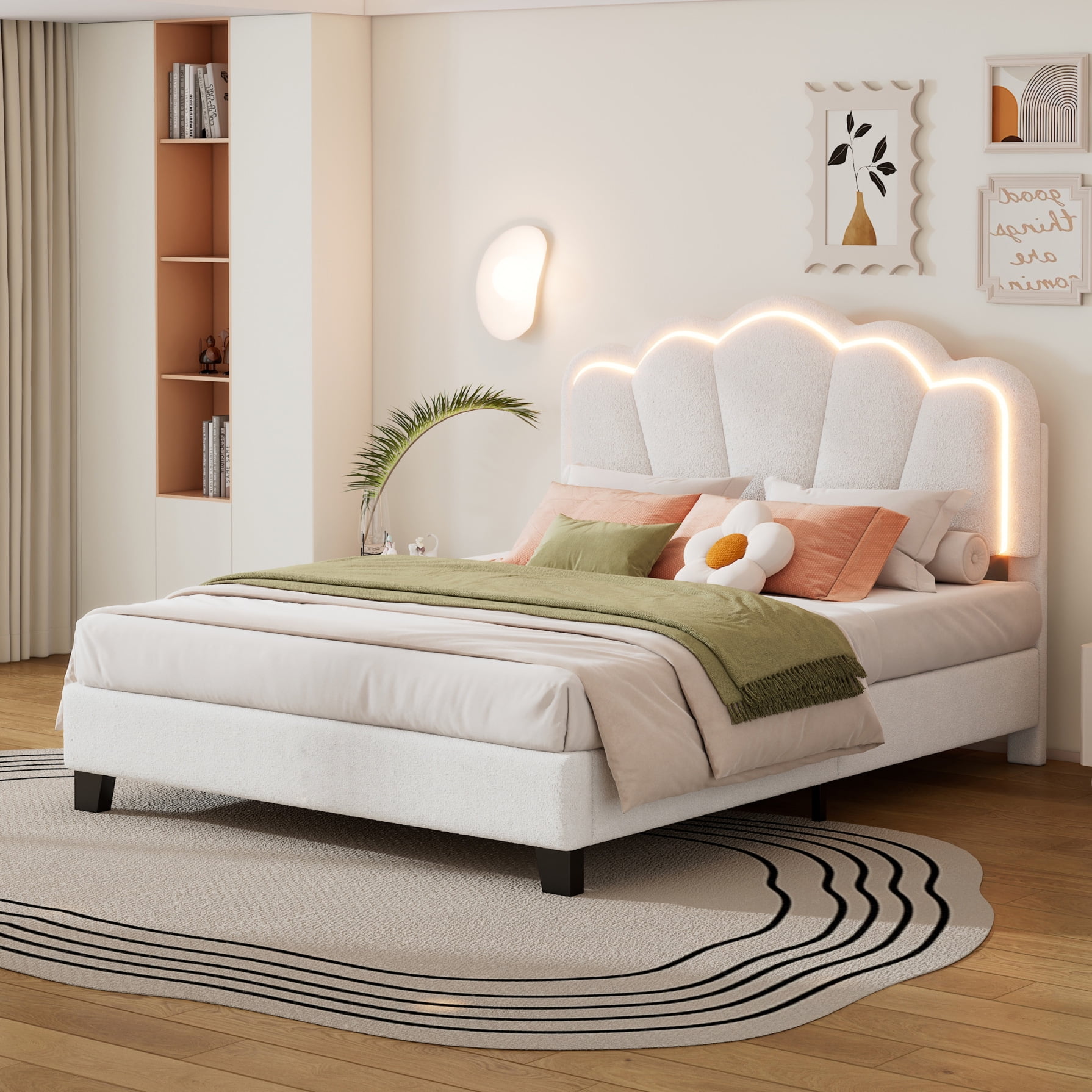 Full Upholstered Daybed with Crown Headboard, Princess Platform Bed ...