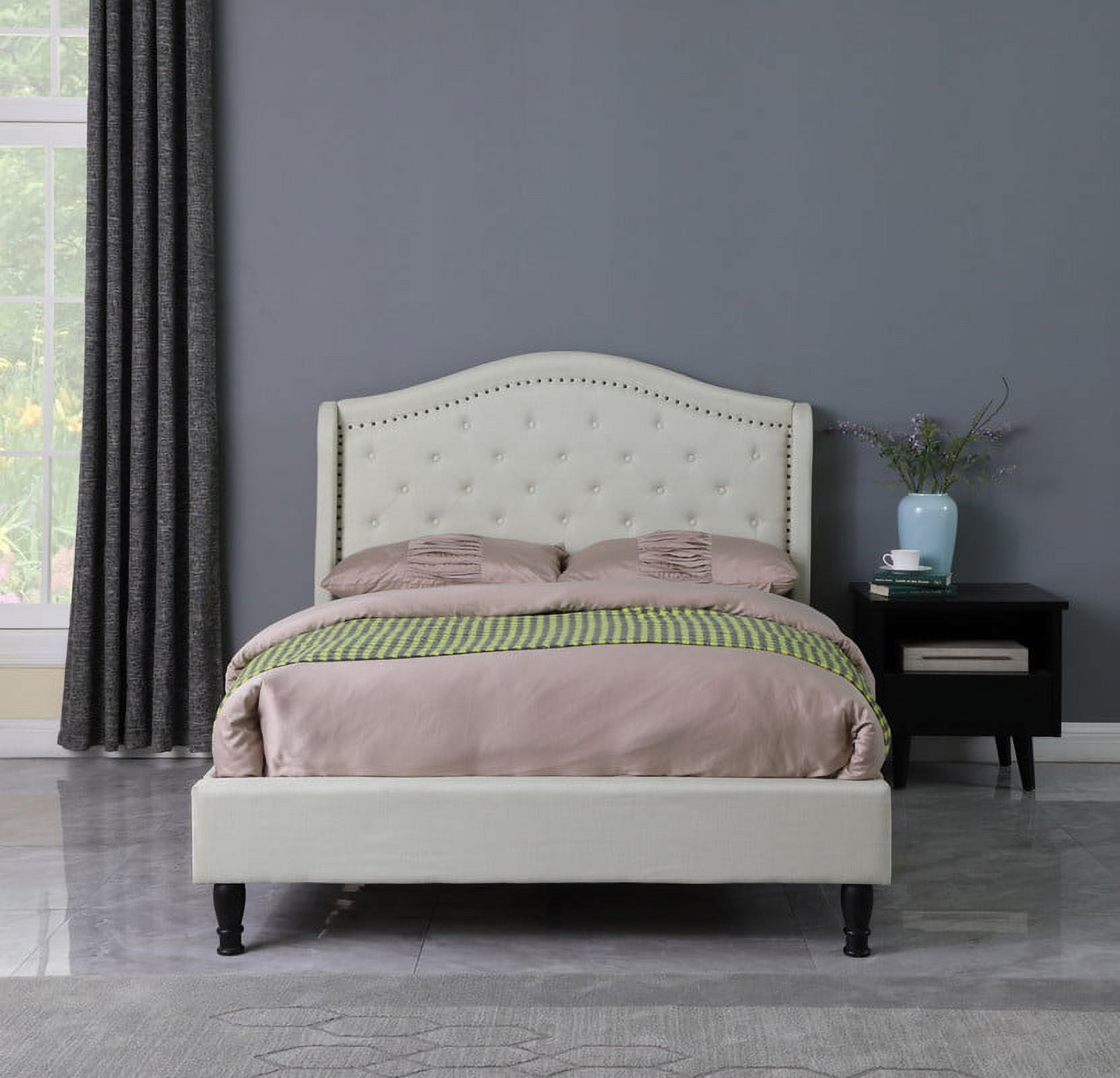 Full Upholstered Platform Bed Frame with 51" Tall Headboard - Button ...