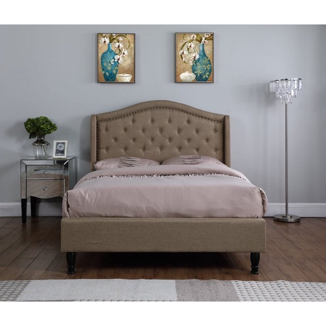 Full Upholstered Platform Bed Frame with 51" Tall Headboard - Button ...