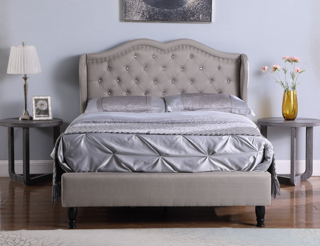 Full Upholstered Platform Bed Frame with 51" Tall Headboard - Button ...