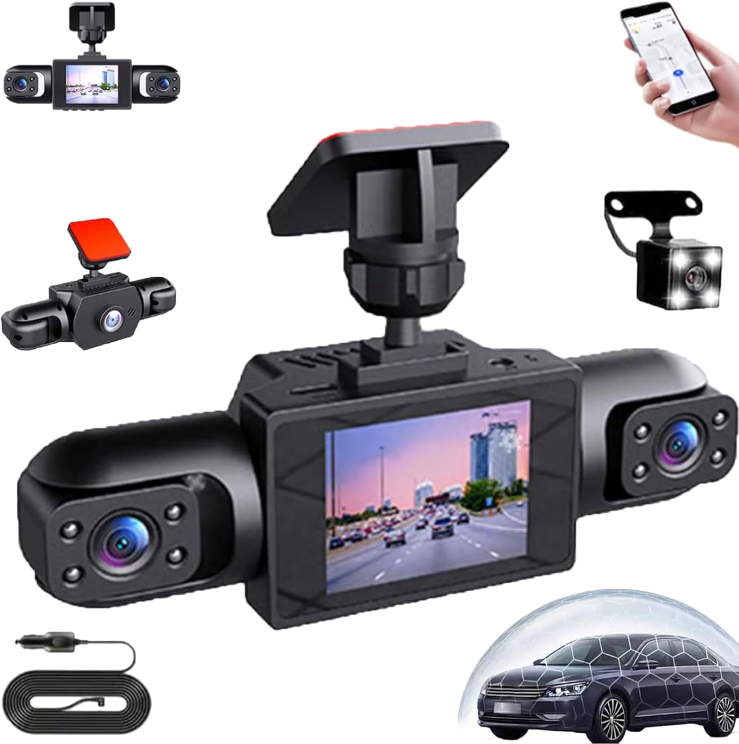 Full View Car Dashcam System, 1080P Panoramic Recording Driving ...