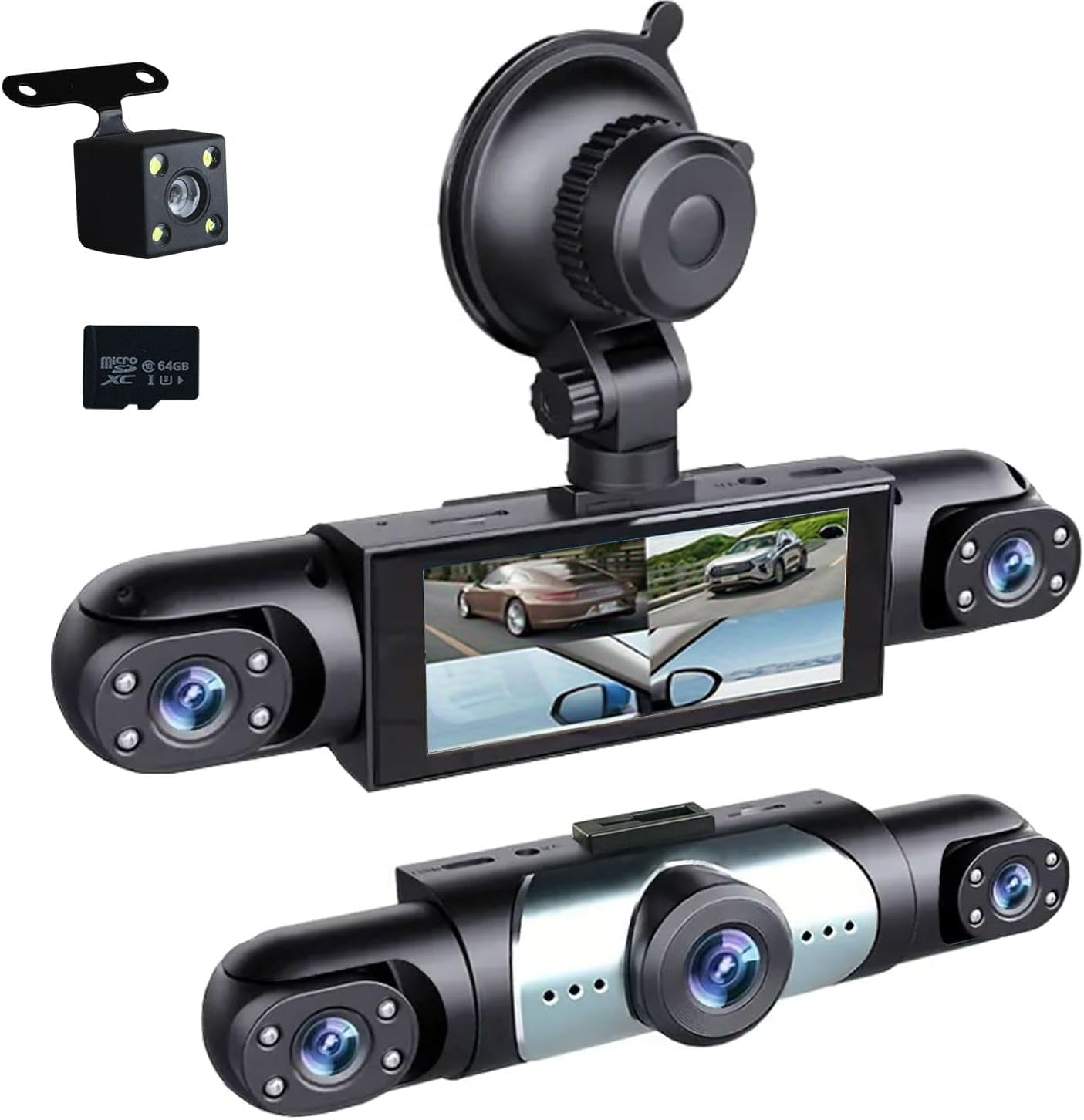 Full View Car Dashcam System, 360° 4 Channel Dash Cam Front Rear Left ...
