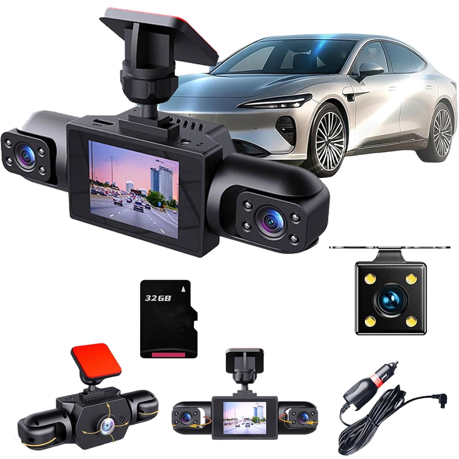 Full View Car Dashcam System, 360° 4 Channel Full View Wireless ...