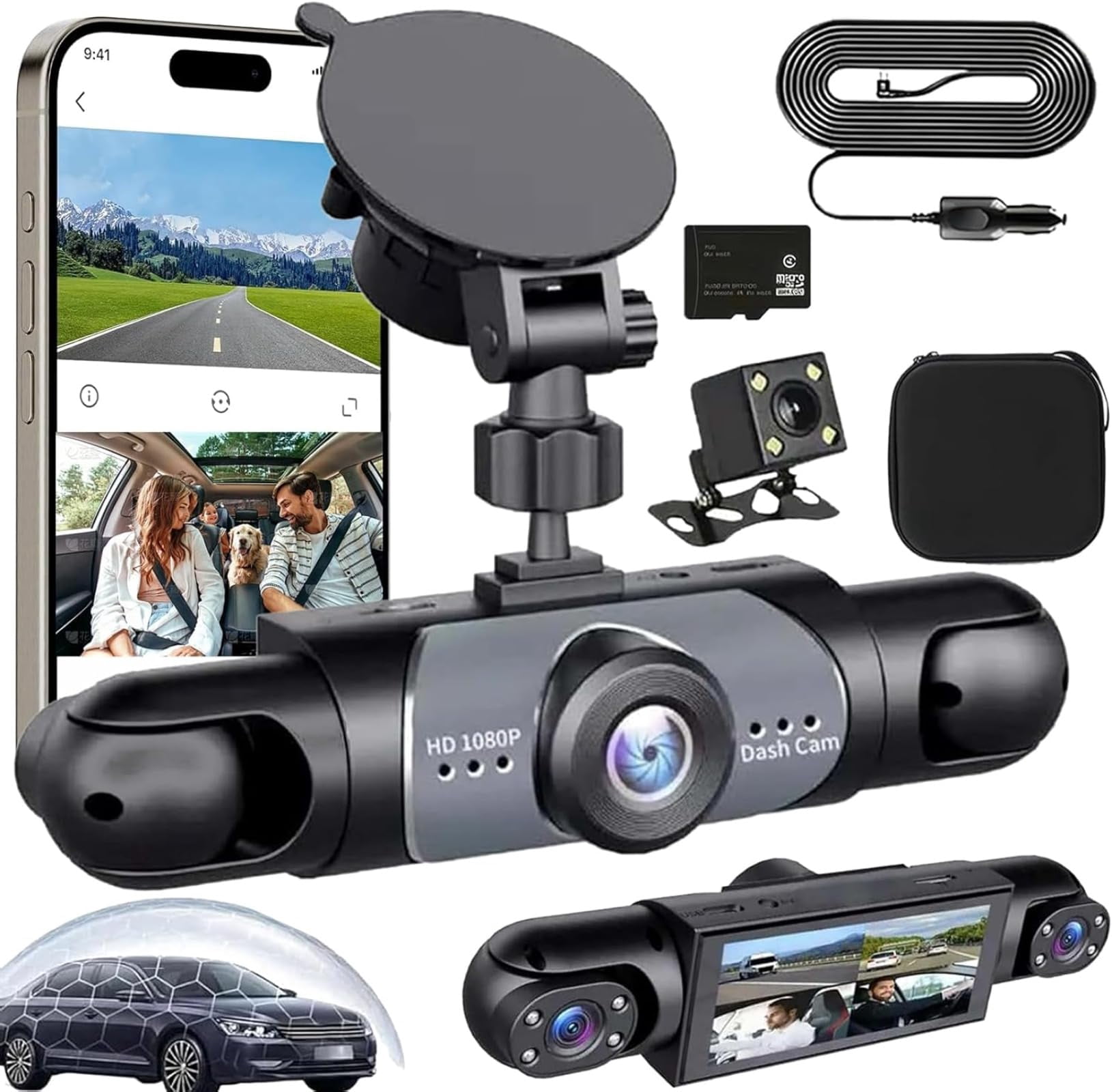 Full View Car Dashcam System, 360 Dash Camera for Cars, 4-Channel HD ...