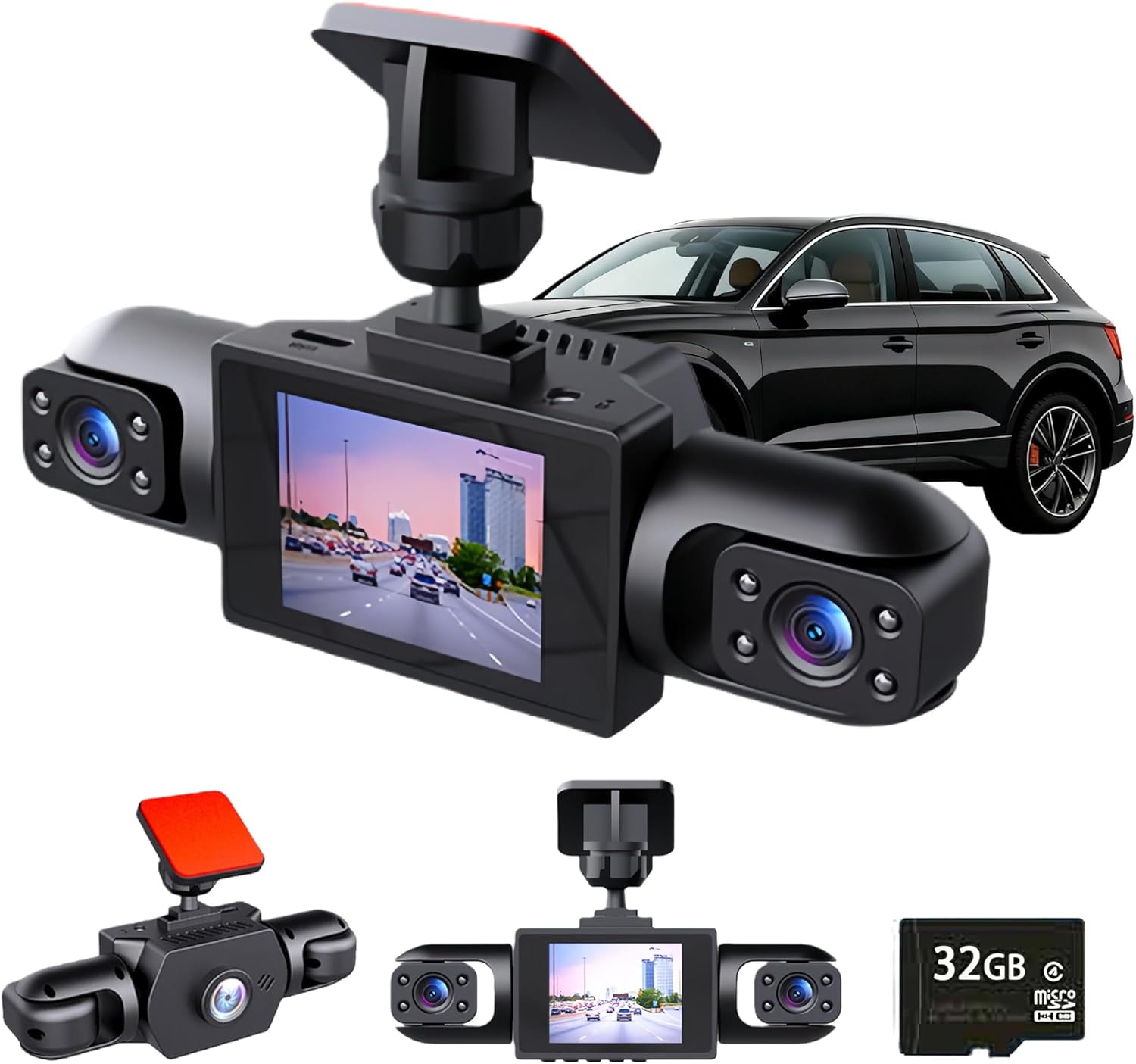 Full View Car Dashcam System, 360° Wireless Dash Cam with 1080p Front ...