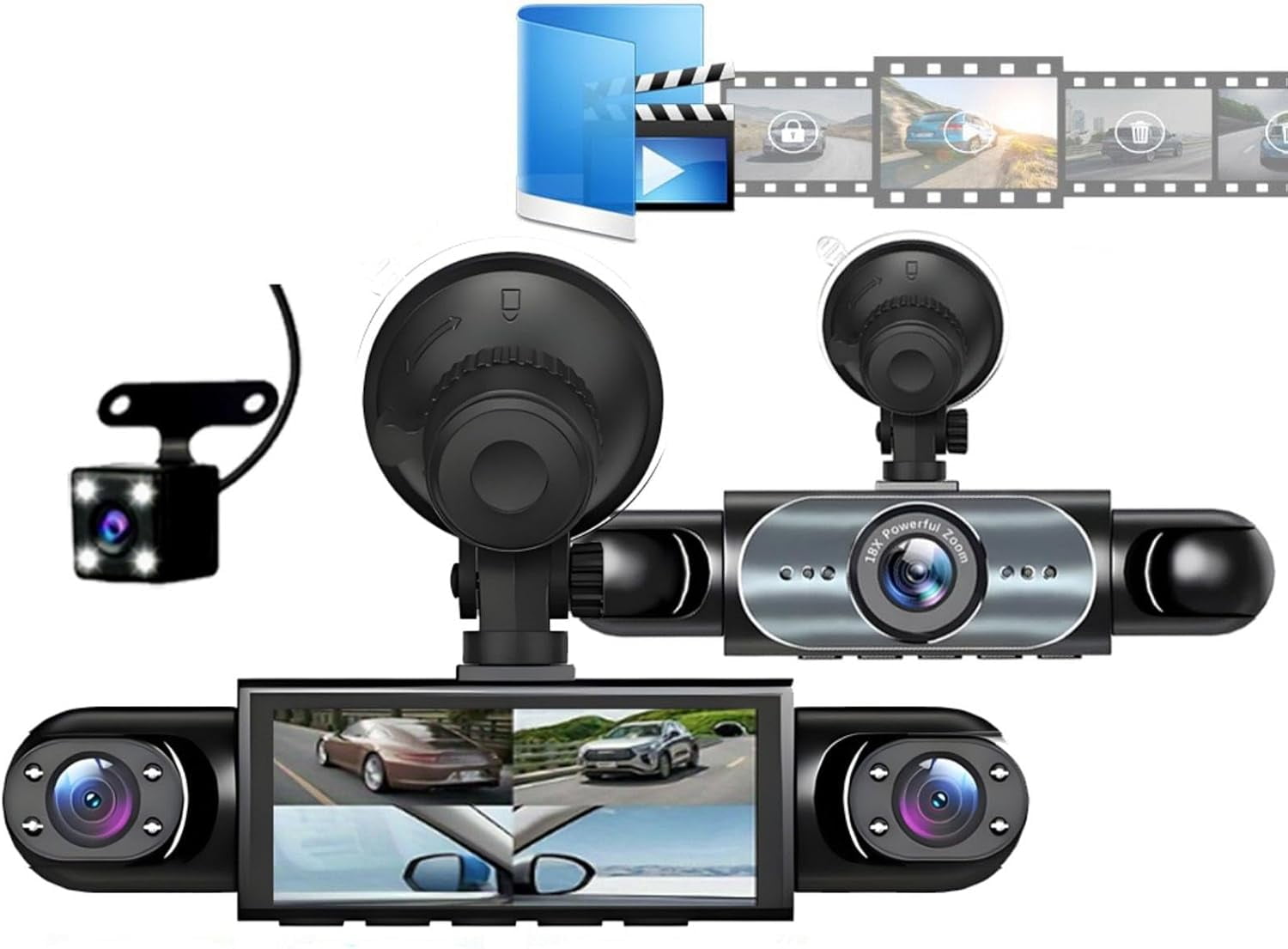 Full View Car Dashcam System, 4-Channel 360° Car Camera with Front ...