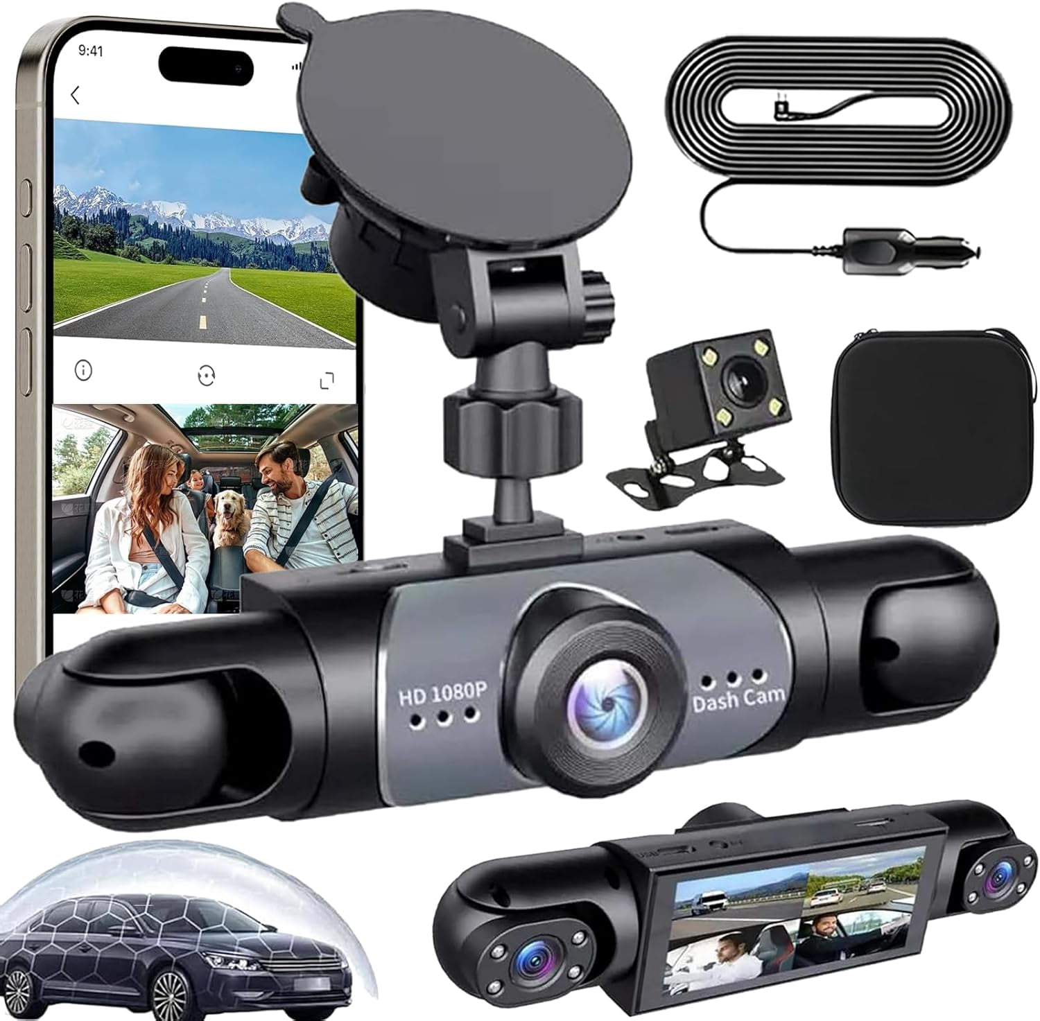Full View Car Dashcam System, Four-Record Monitoring Driving Recorder ...