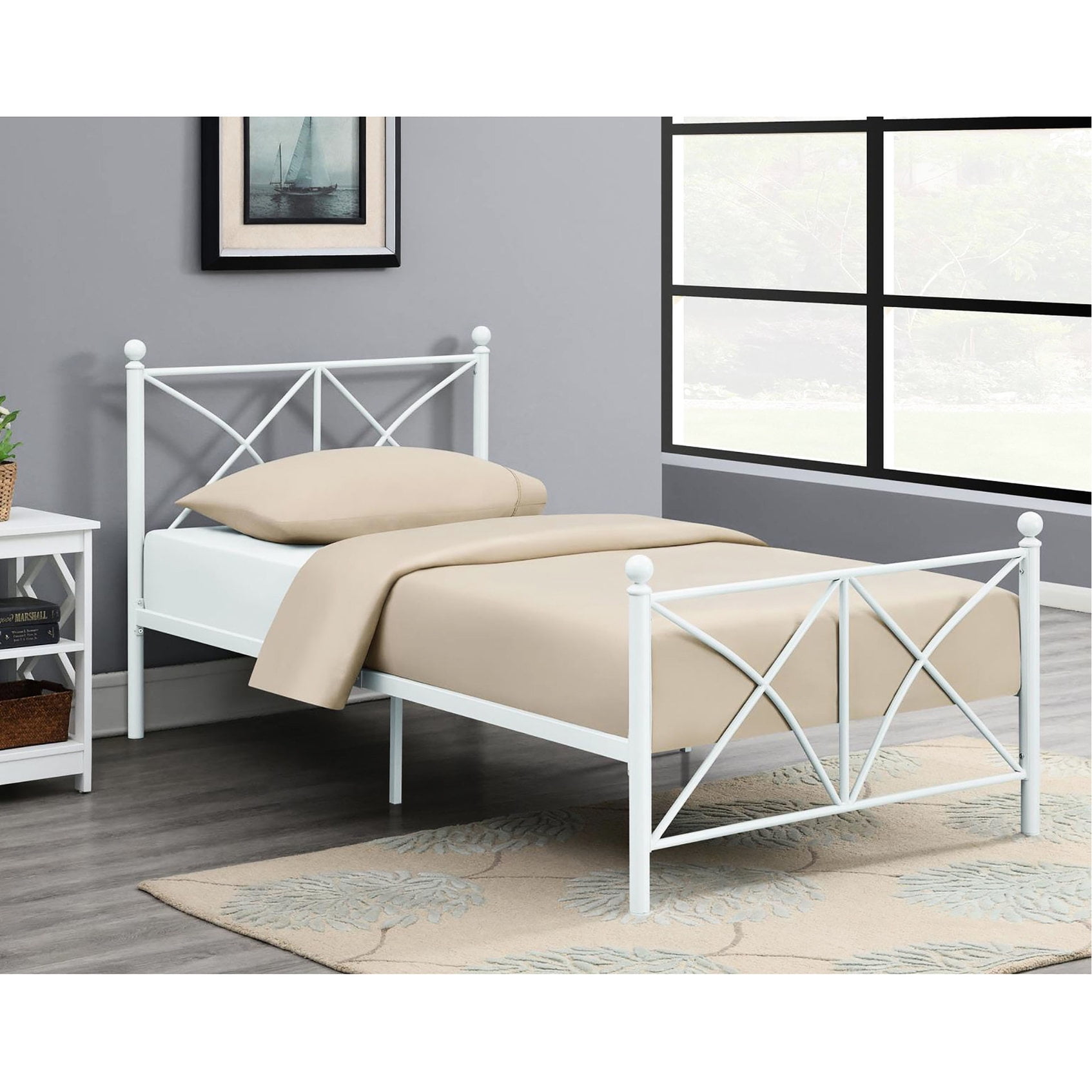 Full White Bed Frame with Corner Finials | Sturdy and Supportive, Ideal ...