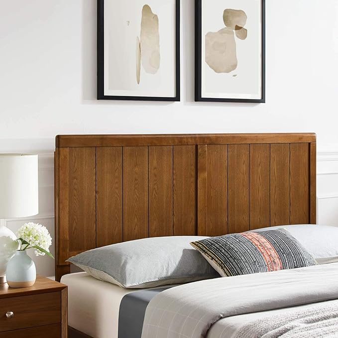 Full Wood Headboard for Bed, Mid Century Modern Design with Walnut ...