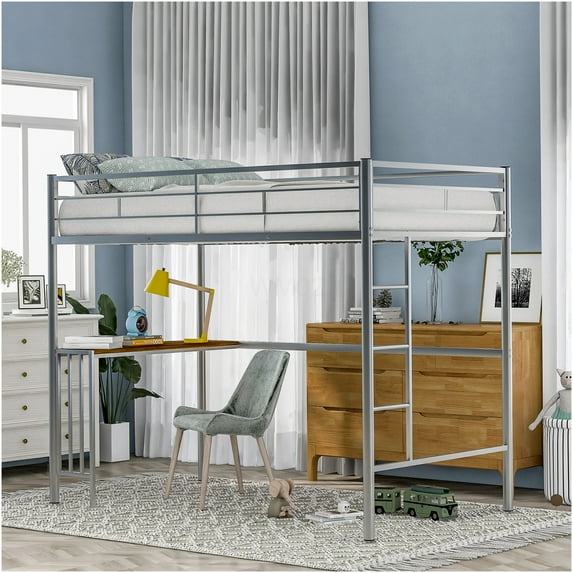 Full Wood Loft Bed with U-Shaped Desk and Storage, Space-Saving Study ...