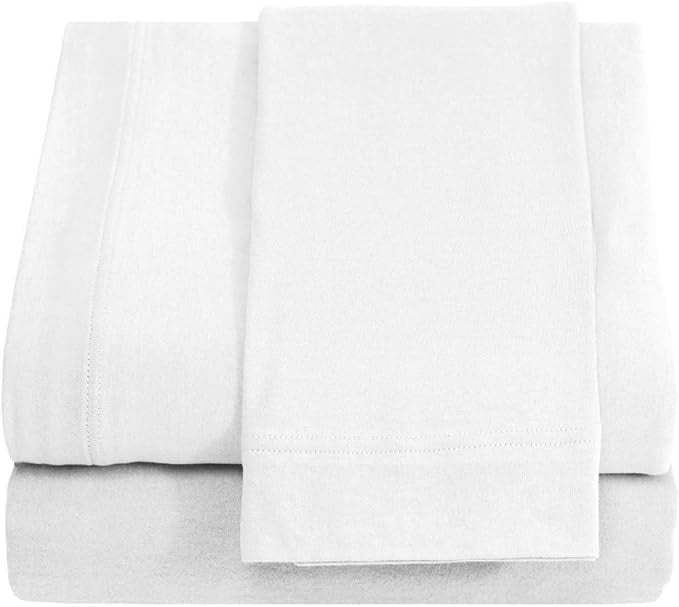 Full XL 100% Cotton Jersey Knit White Sheet Set - Extra-Soft ...
