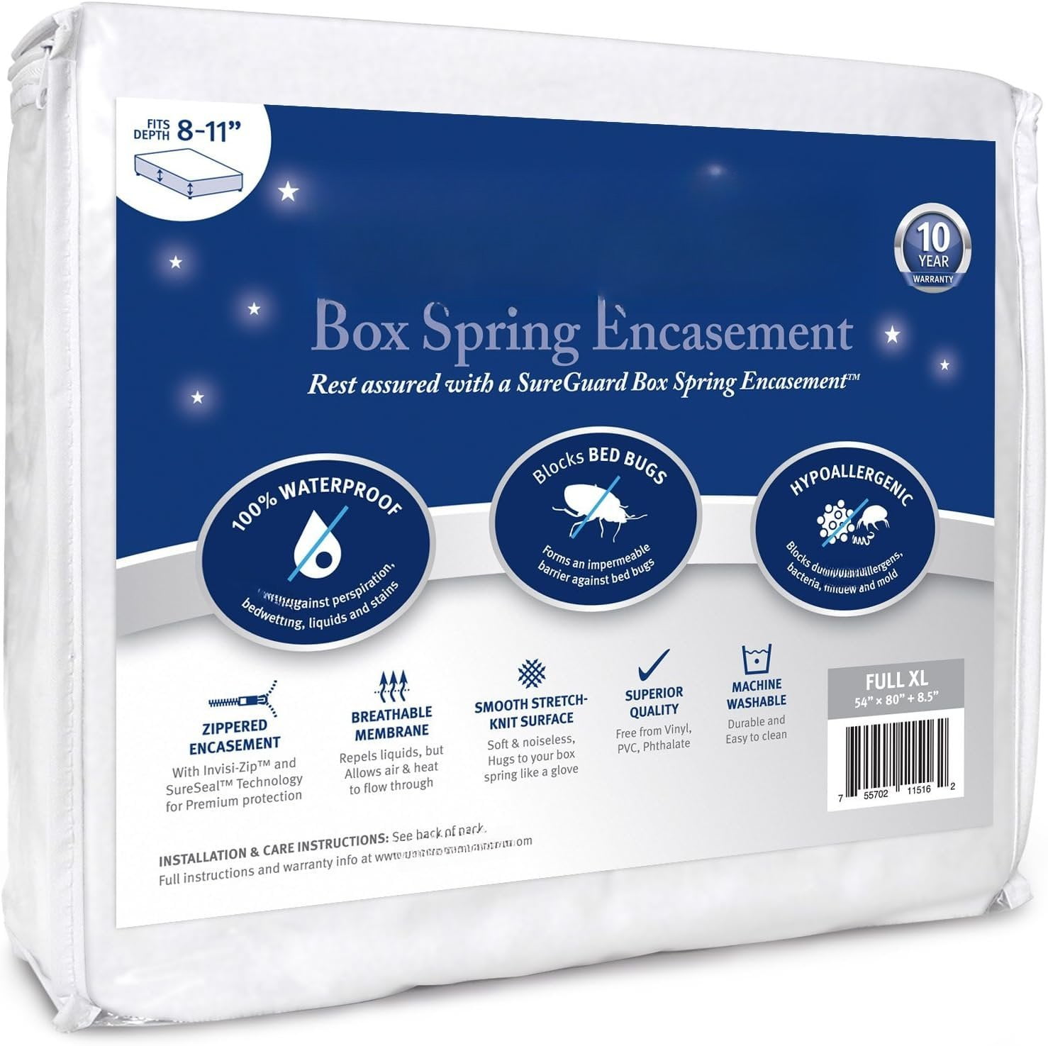 Full XL Box Spring Encasement - , Bed Proof, - Zippered Six-Sided Cover ...