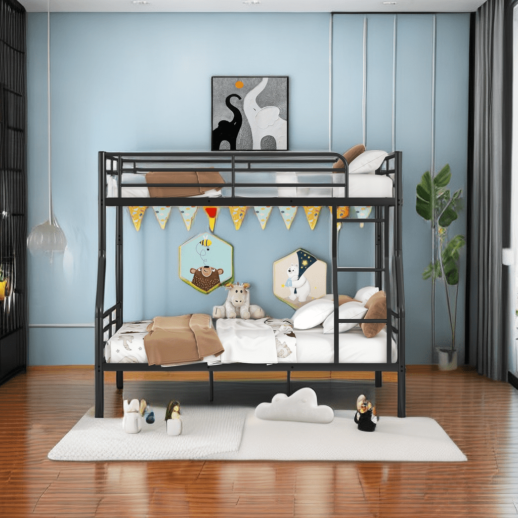 Full XL Over Queen Bunk Bed with Build in Ladder and Guardrail ...