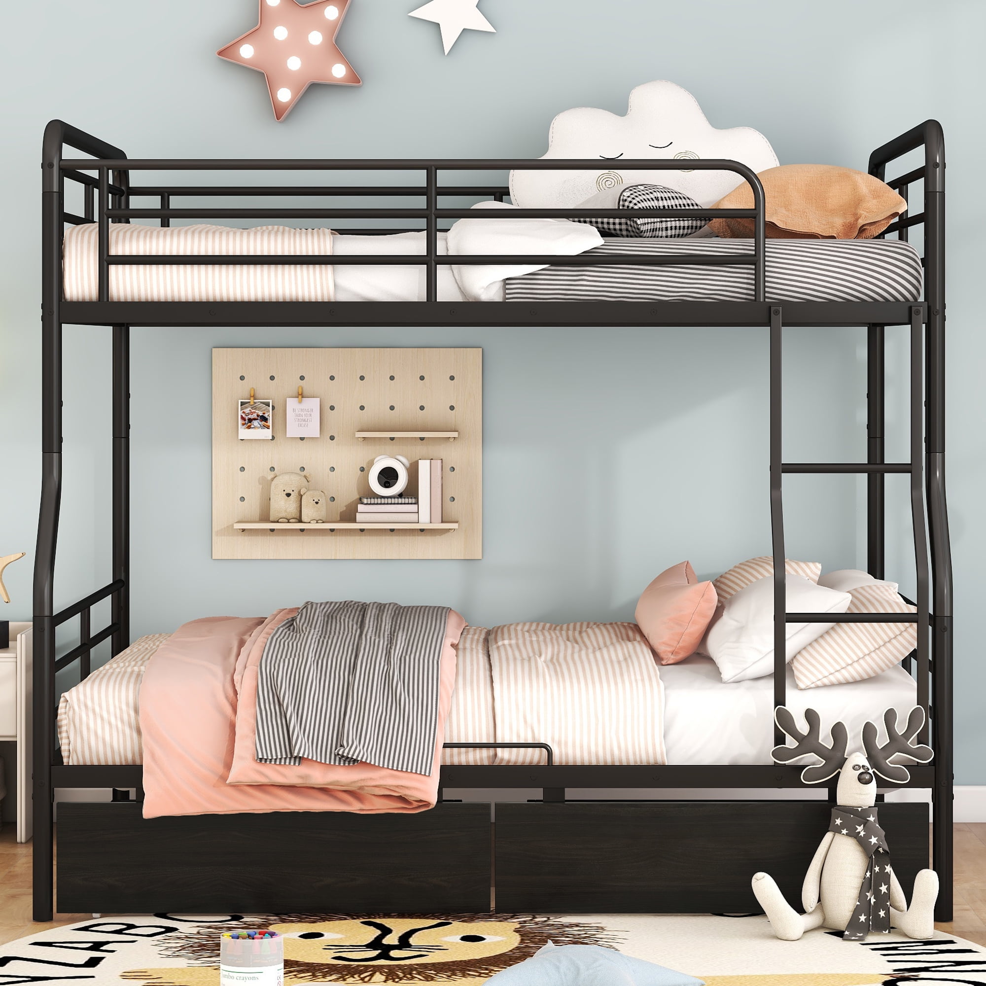Full XL Over Queen Bunk Bed – Modern Chrome Finish, 350LB Capacity ...