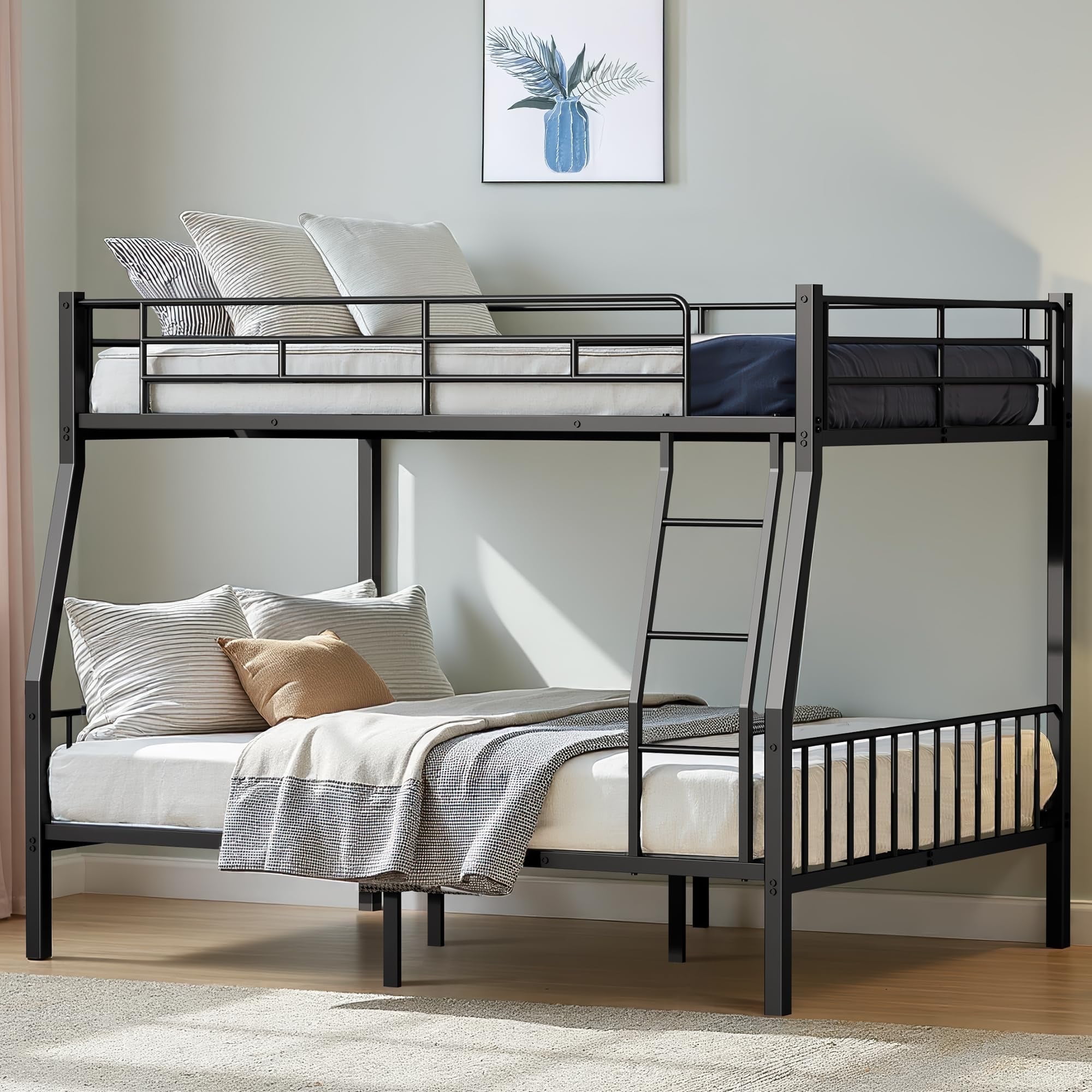 Full XL Over Queen Bunk Beds for Adults, Heavy-Duty Metal Bunk Bed ...