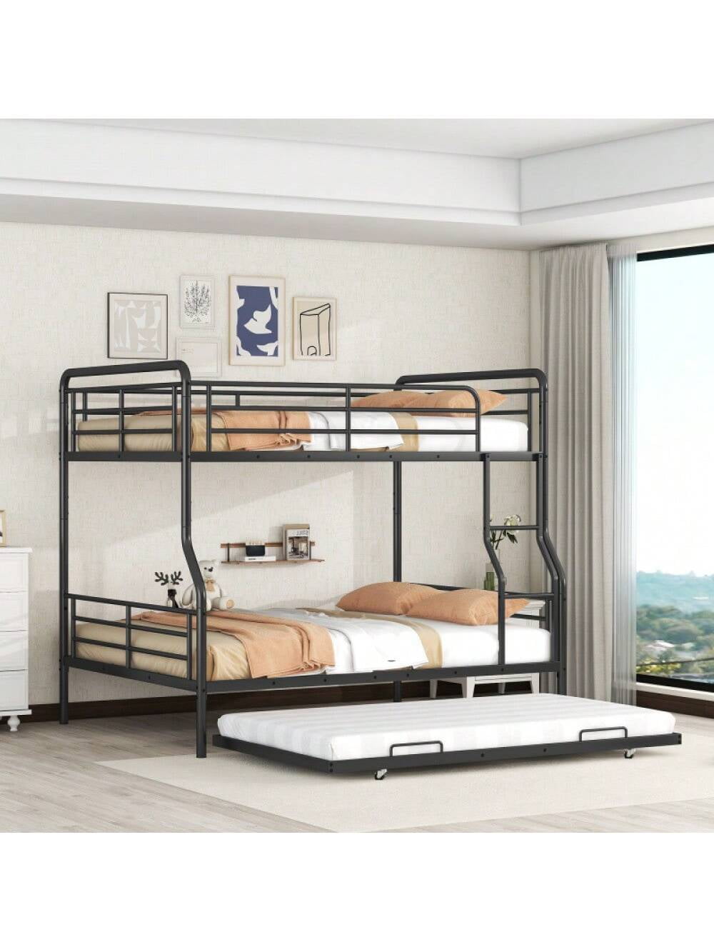 Full XL Over Queen Metal Bunk Bed With 2 Drawers, Convertible Frame ...