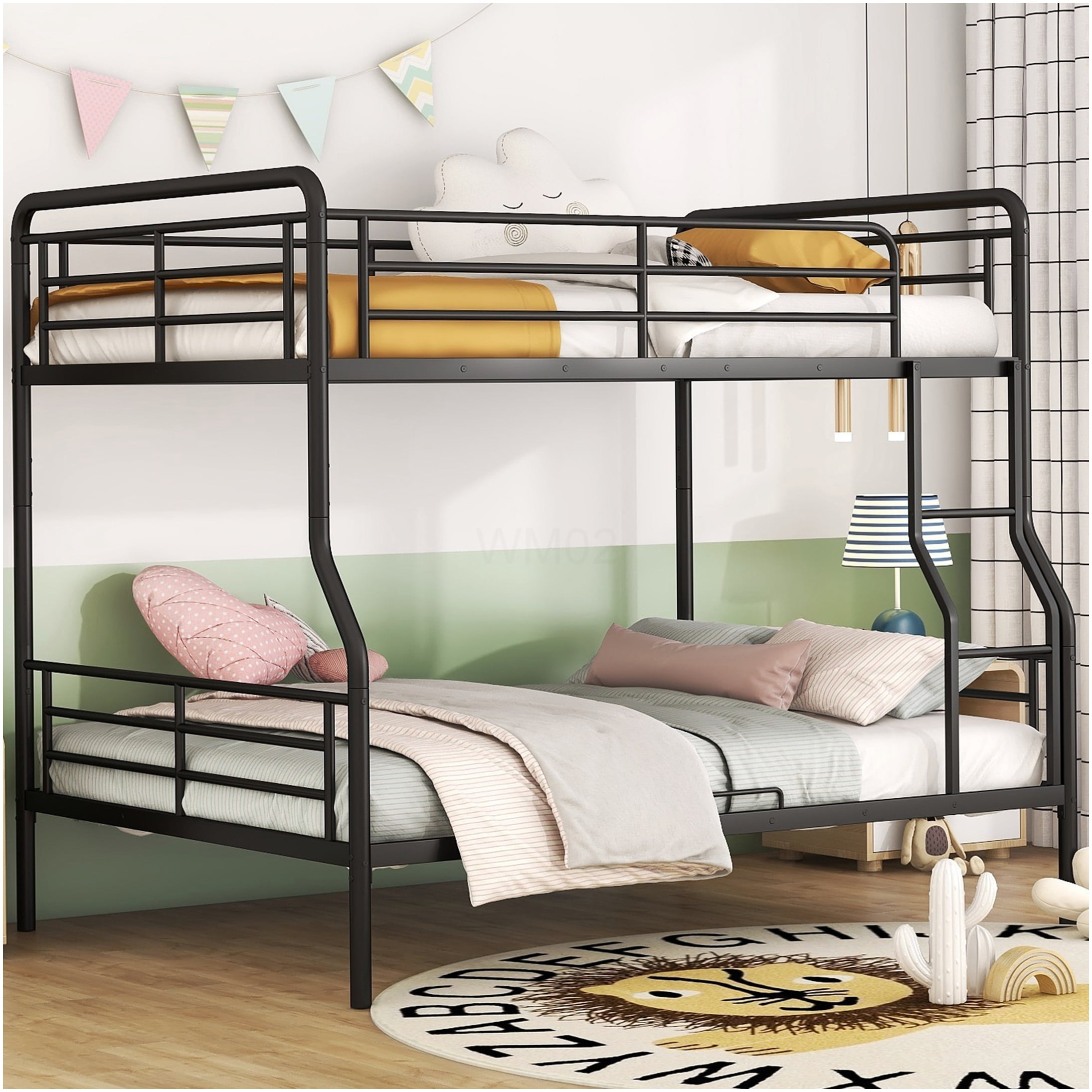 Full XL over Queen Metal Bunk Bed Frame, Heavy Duty Convertible Bunkbed ...