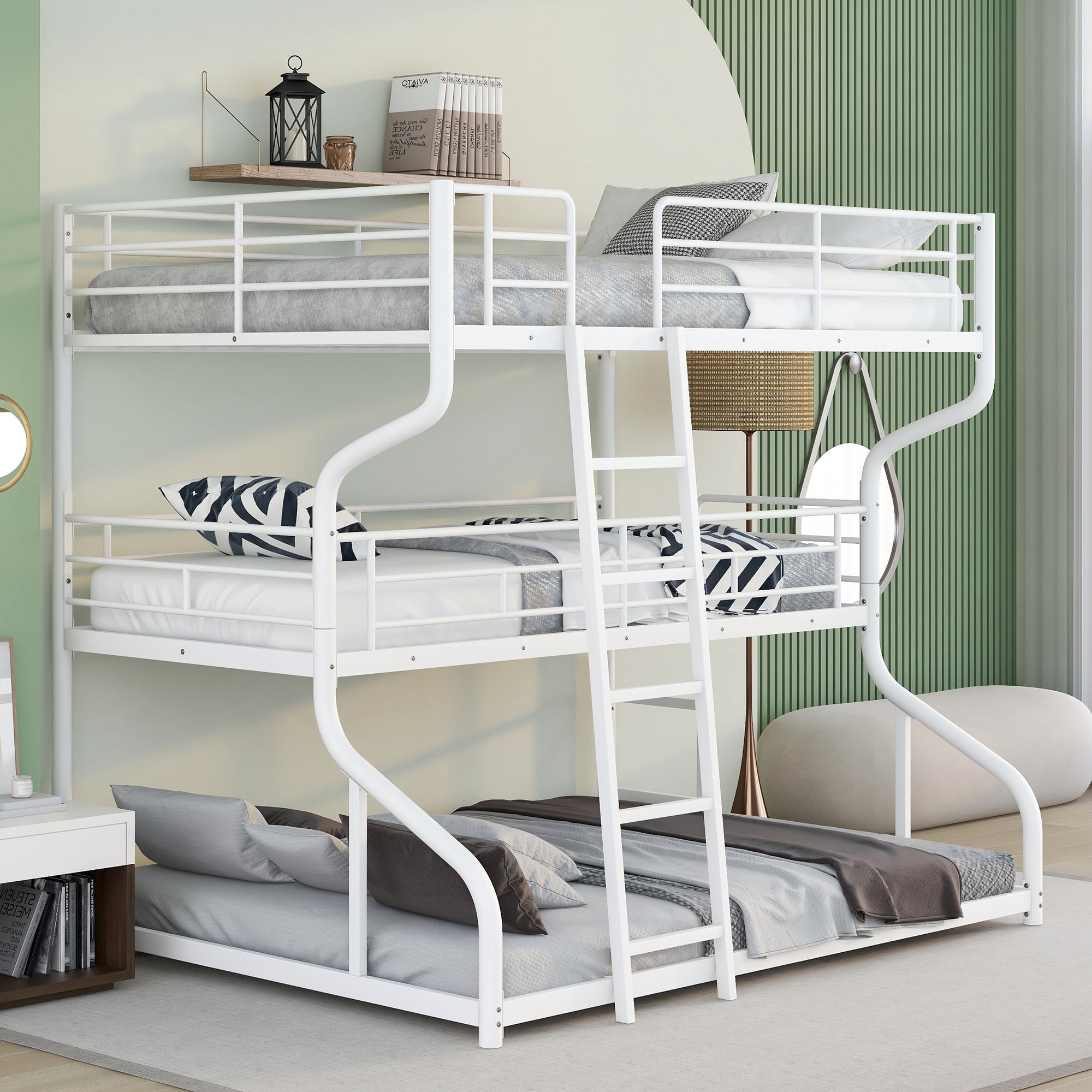 Full XL over Twin XL over Queen Size Triple Bunk Bed,Heavy Duty Metal ...