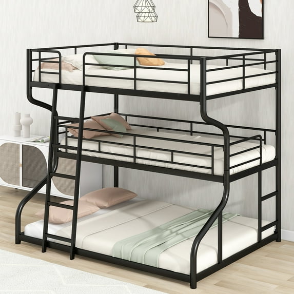 Full XL over Twin XL over Queen Size Triple Bunk Bed with Long and ...