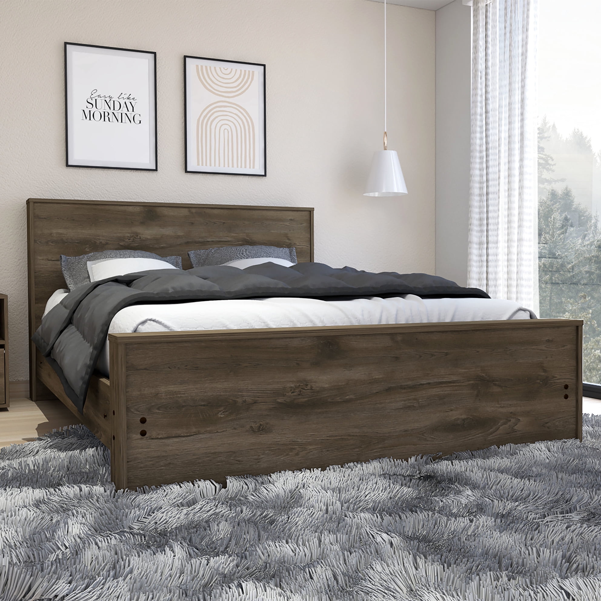 Full Xl Bed With Dark Brown Headboard - Modern Style 440lb Weight ...