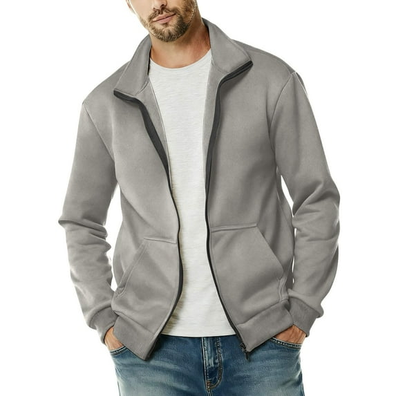 Full Zip Up Men Mock Neck Sweatshirt Long Sleeve Loose Fit Fleece Lined ...