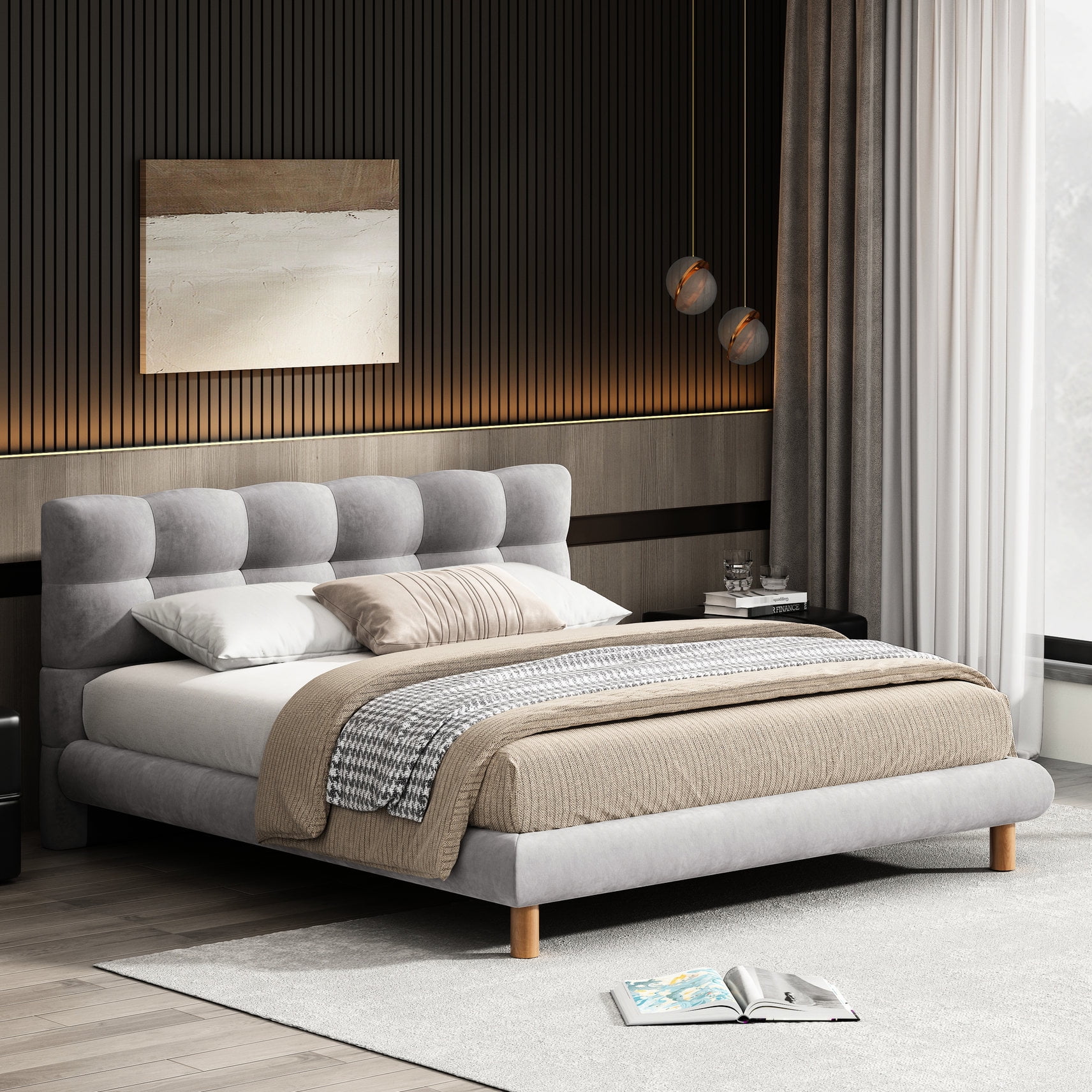 Full grey bed frame in chenille | Perfect for a trendy bedroom | Get a ...