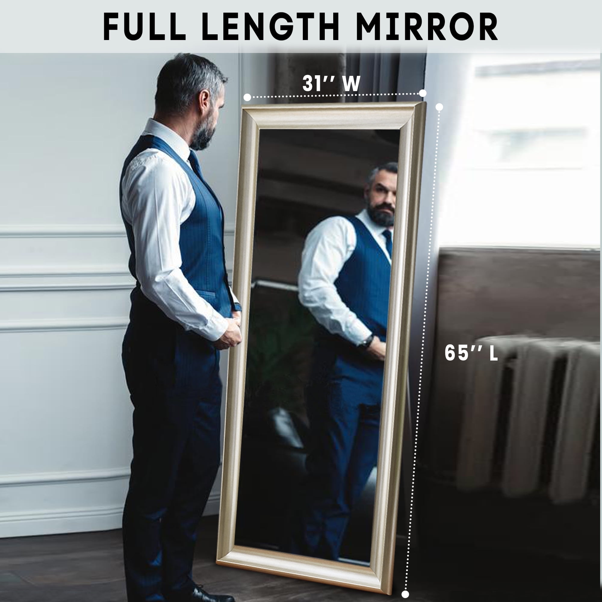 Full length Mirror, Wall Mirror, 65"LX31"W Full Body Mirror, Framed ...