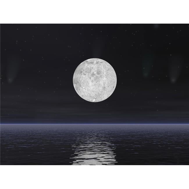 Full moon on a dark night with stars and comets over the ocean Poster ...