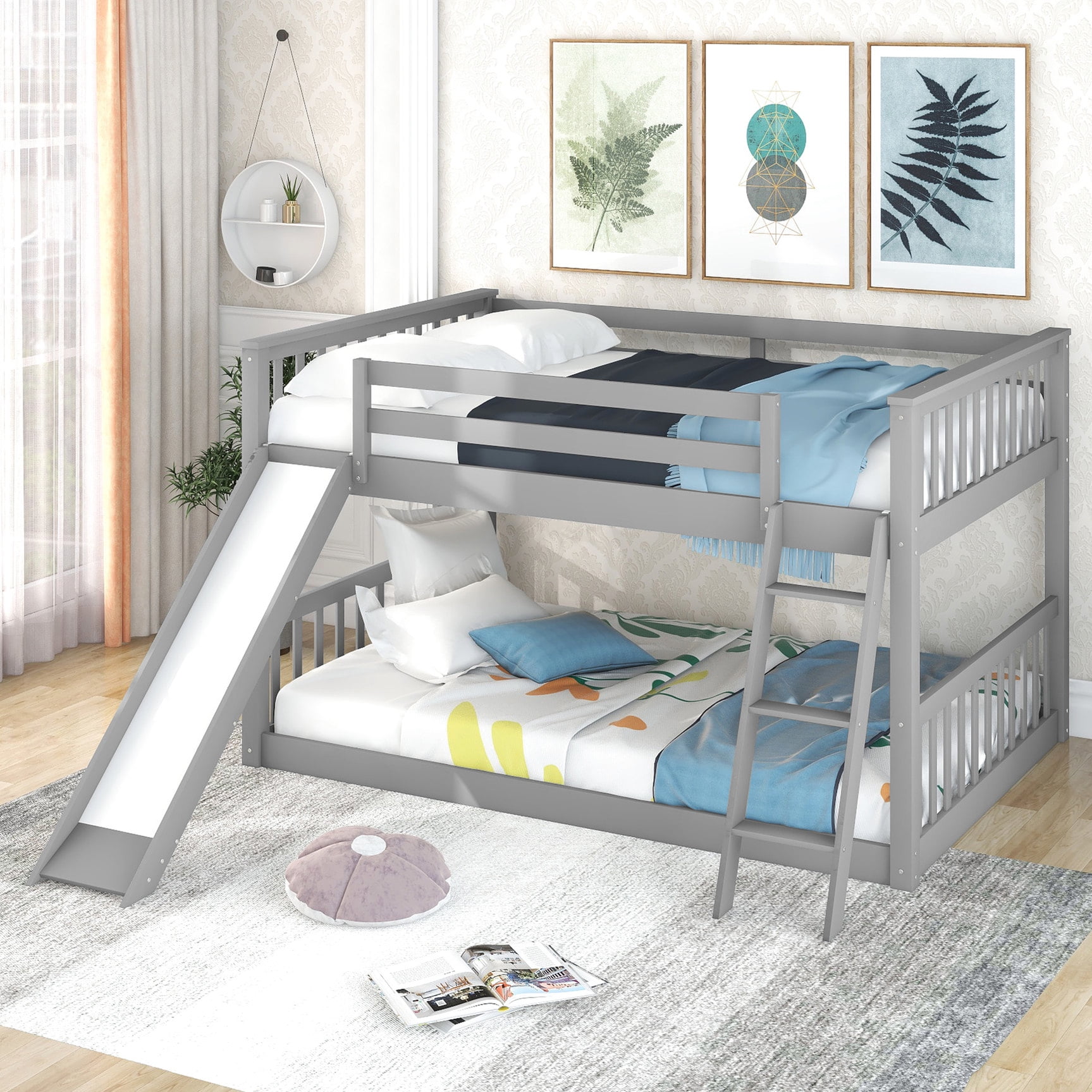 Full over Full Bunk Bed with Convertible Features / Gray Color ...