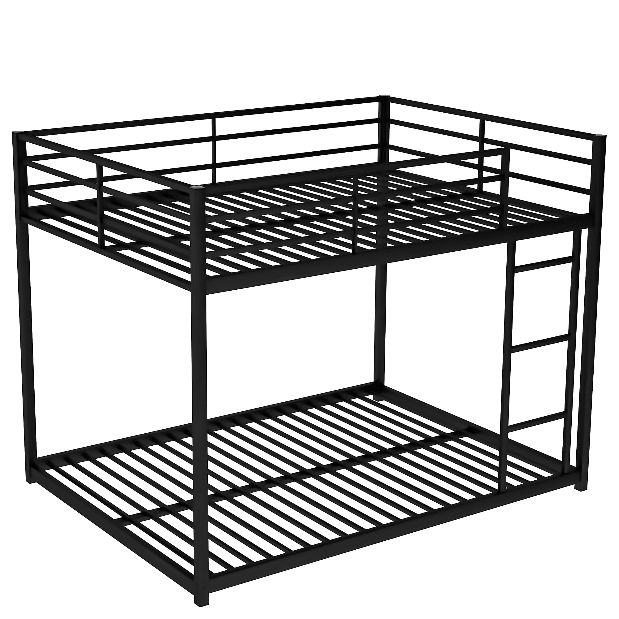 Full over Full Metal Bunk Bed - Black, Low Bunk with Ladder, 250lb ...