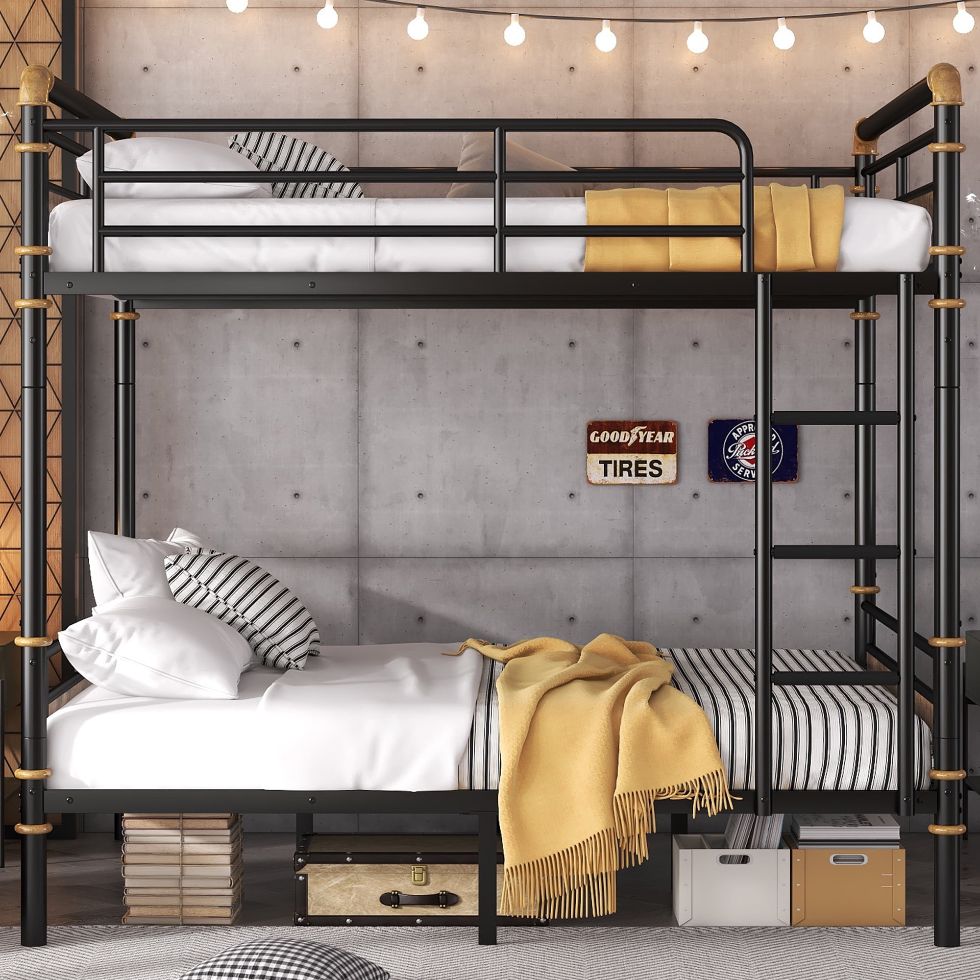 Full over Full Metal Bunk Bed, Industrial Detachable Bunkbeds with ...